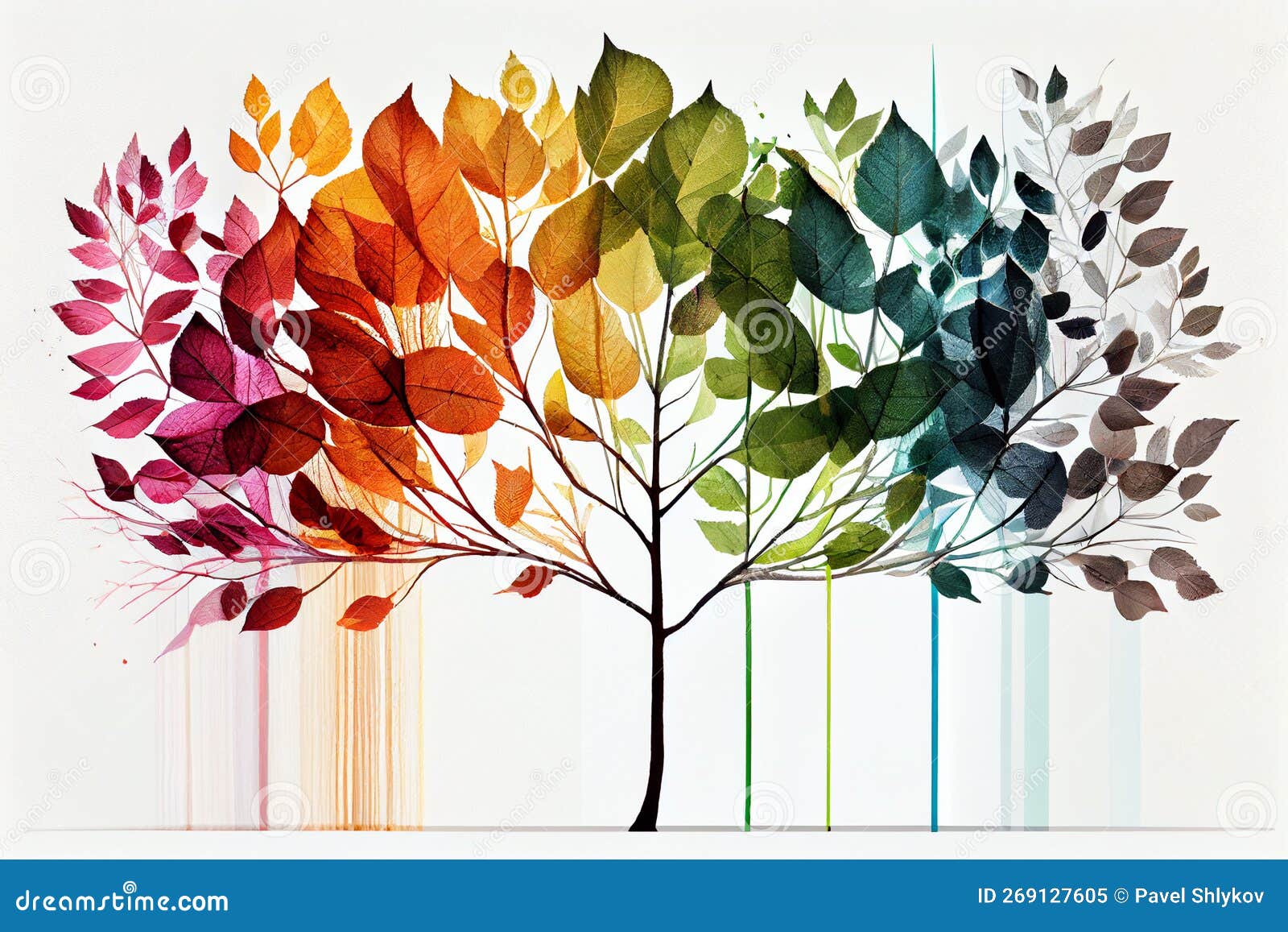 Colour Trees Isolated on White Background. Stock Image - Image of ...
