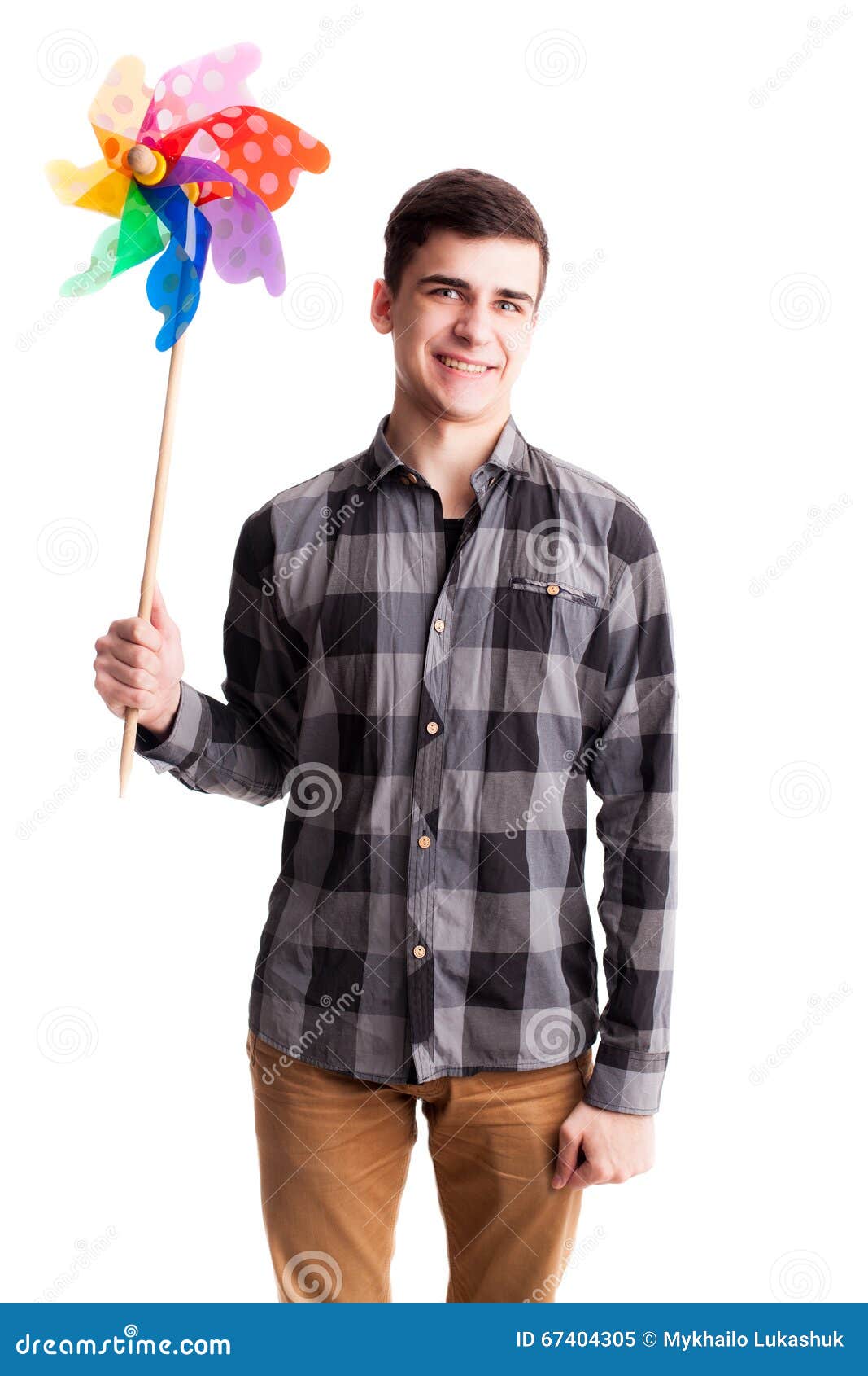 Colour Windmill in Hands of Young Man Isolated Stock Image - Image of ...