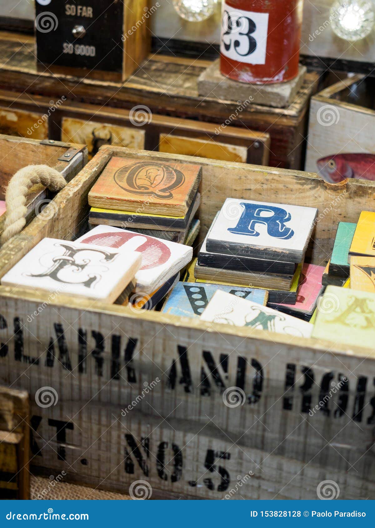 Coloured Alphabet Letters on Wooden Boards in a White Wooden Box. Stock ...