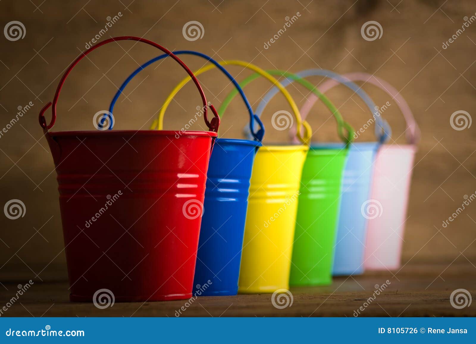Coloured Buckets on the Floor Stock Photo - Image of wall, coloured ...