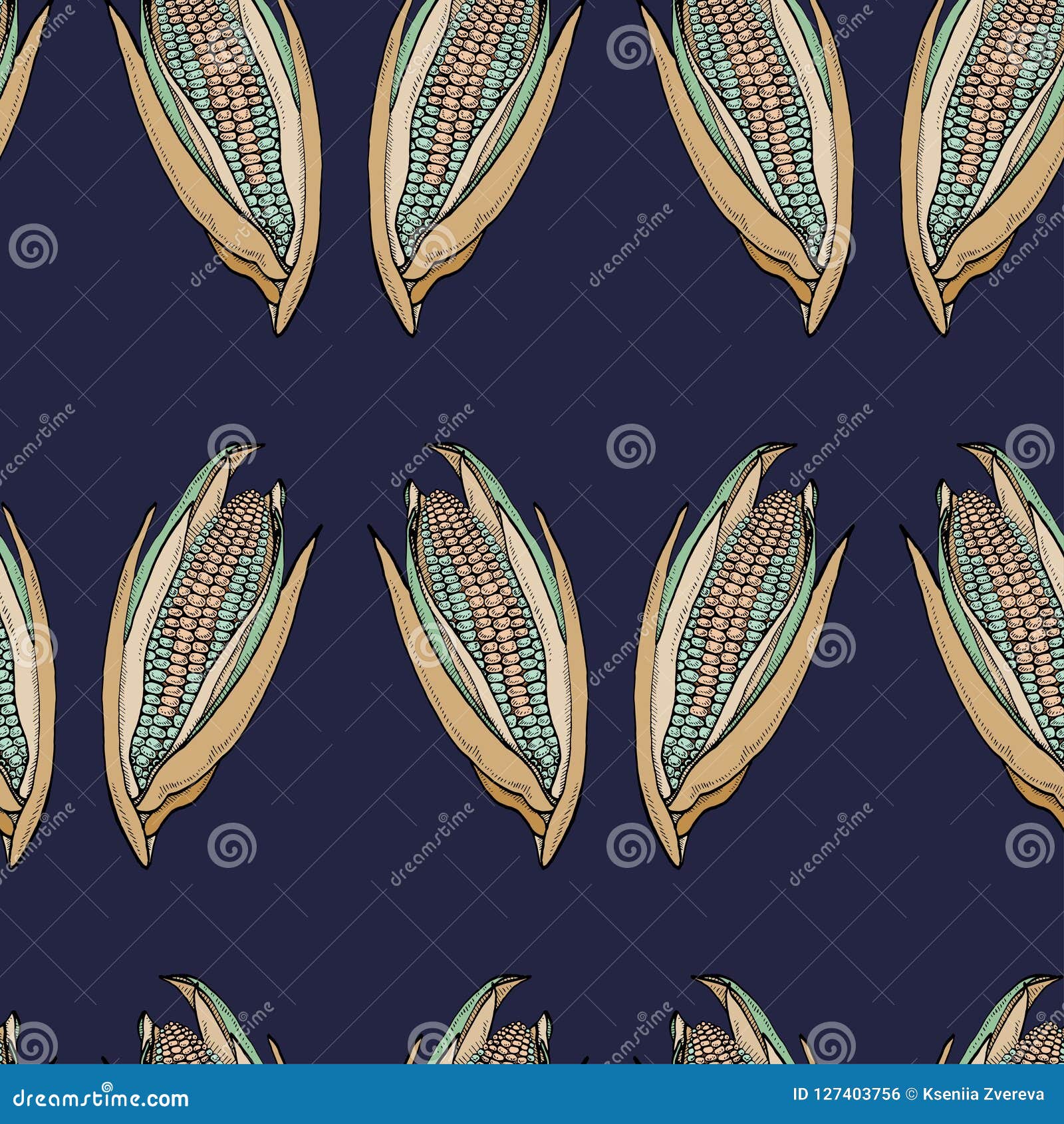 Coloured Corn Seamless Vector Dark Blue Pattern Stock Vector ...