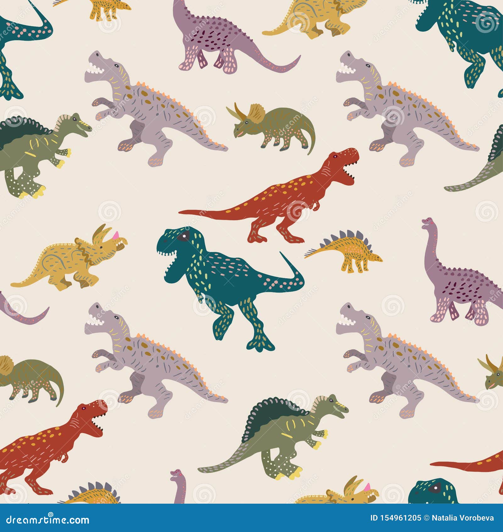 Coloured Dinosaurs Seamless Pattern on Light Pink Background Stock ...