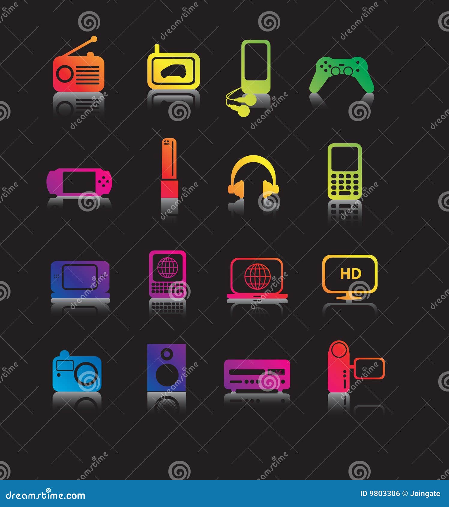 Coloured electronic icons stock vector. Illustration of download - 9803306