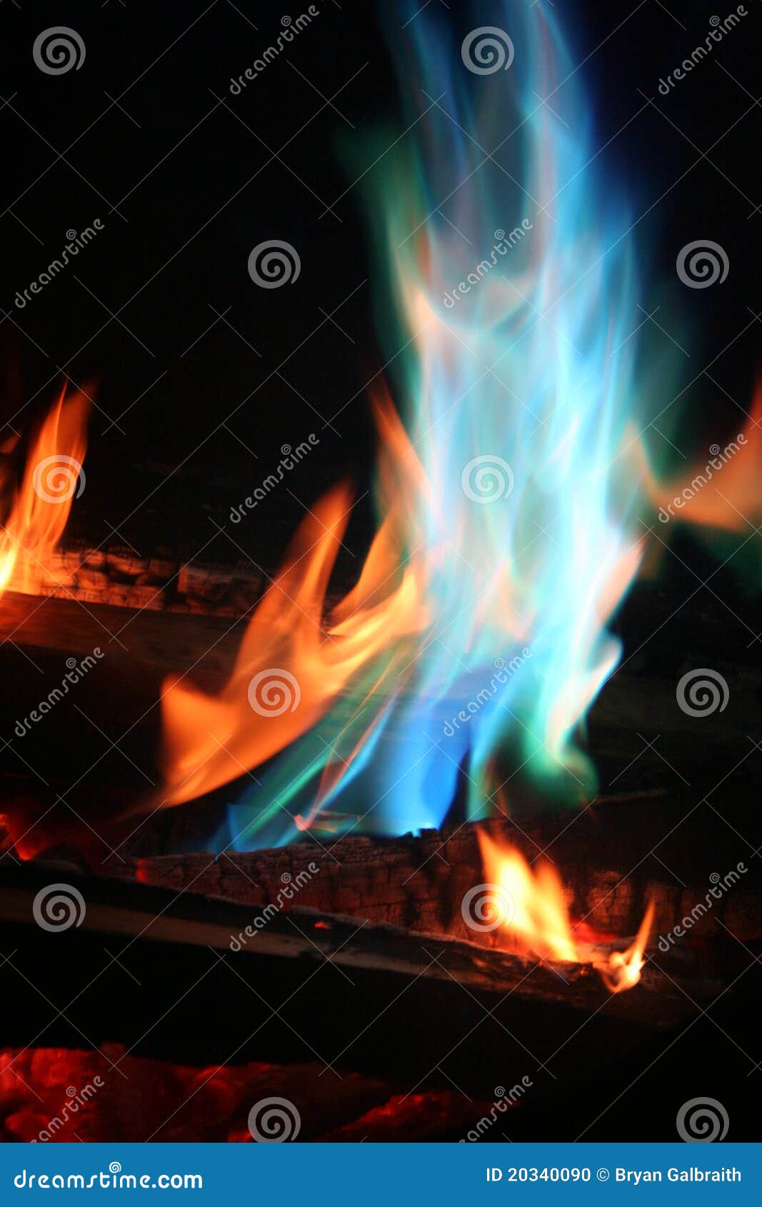 Coloured Flames stock photo. Image of blue, night, logs - 20340090