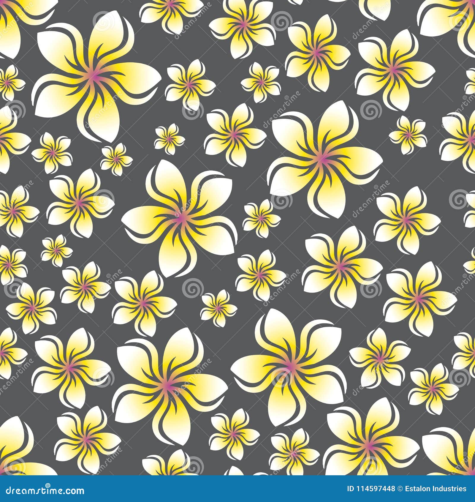 Coloured Frangipani Flower on Grey Seamless Repeat Pattern Background ...