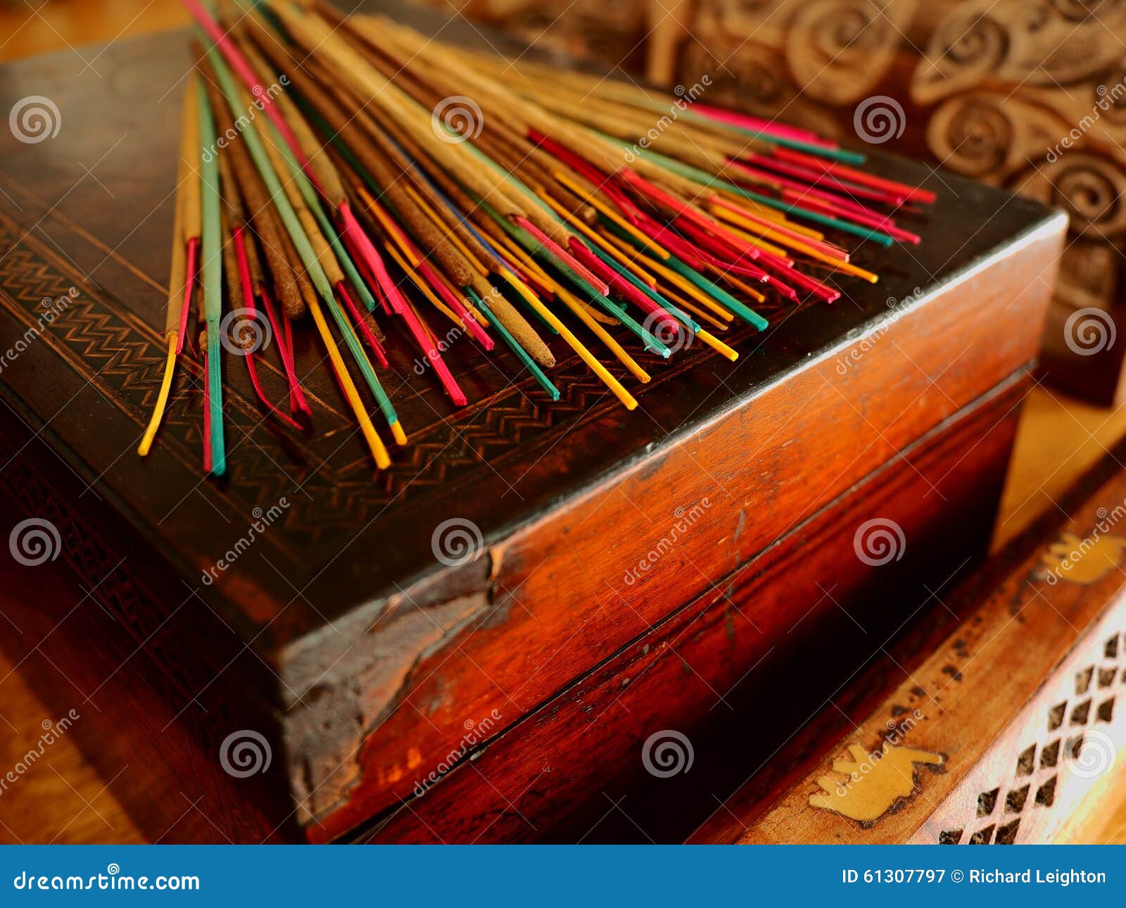 Coloured Incense Sticks on an Old Wooden Box Stock Image - Image of ...