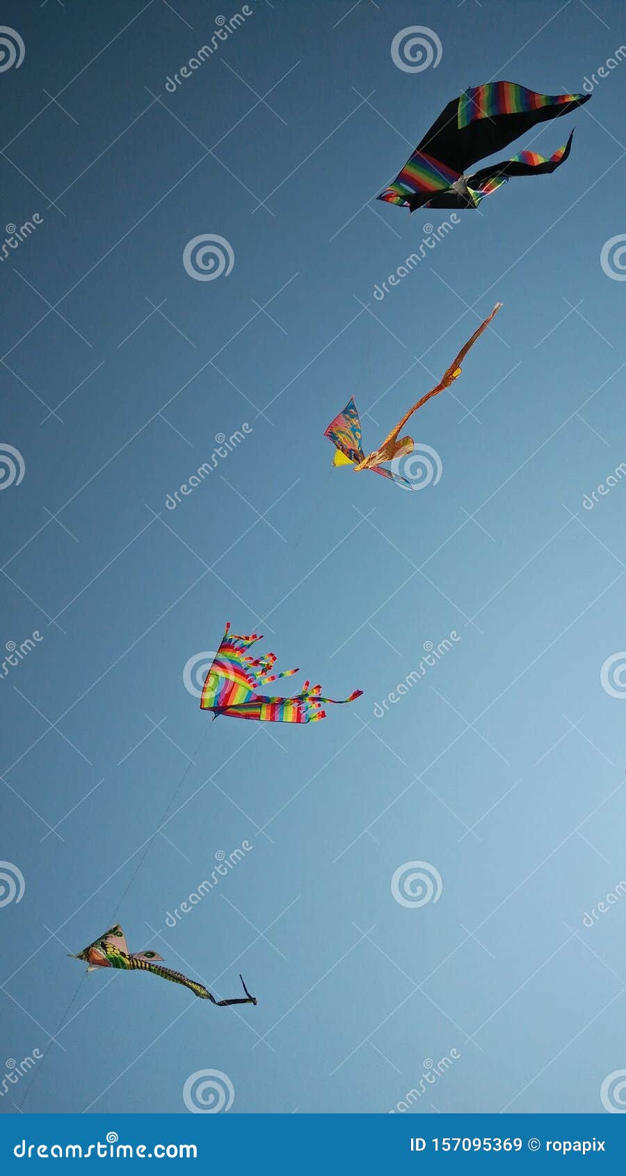 Coloured Kites Flying in the Blue Sky Stock Image - Image of coloured ...