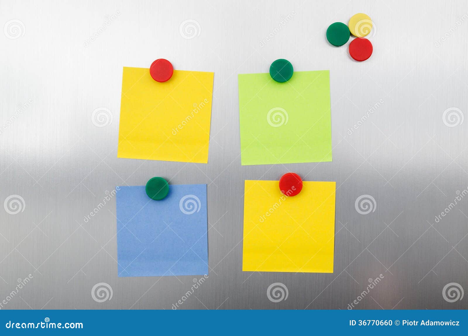 Coloured Notes and Magnets on Fridge Stock Photo - Image of message ...
