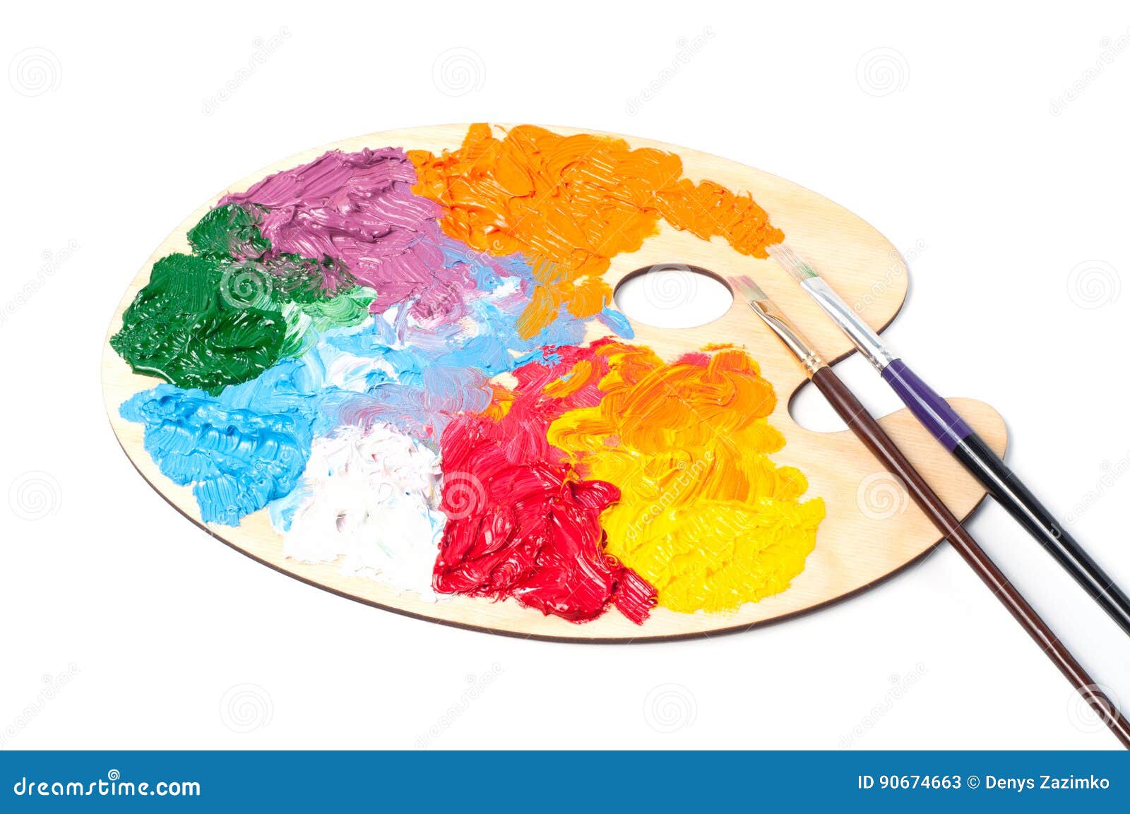 Coloured Oil Paint and Brushes on the Palette Stock Image - Image of ...