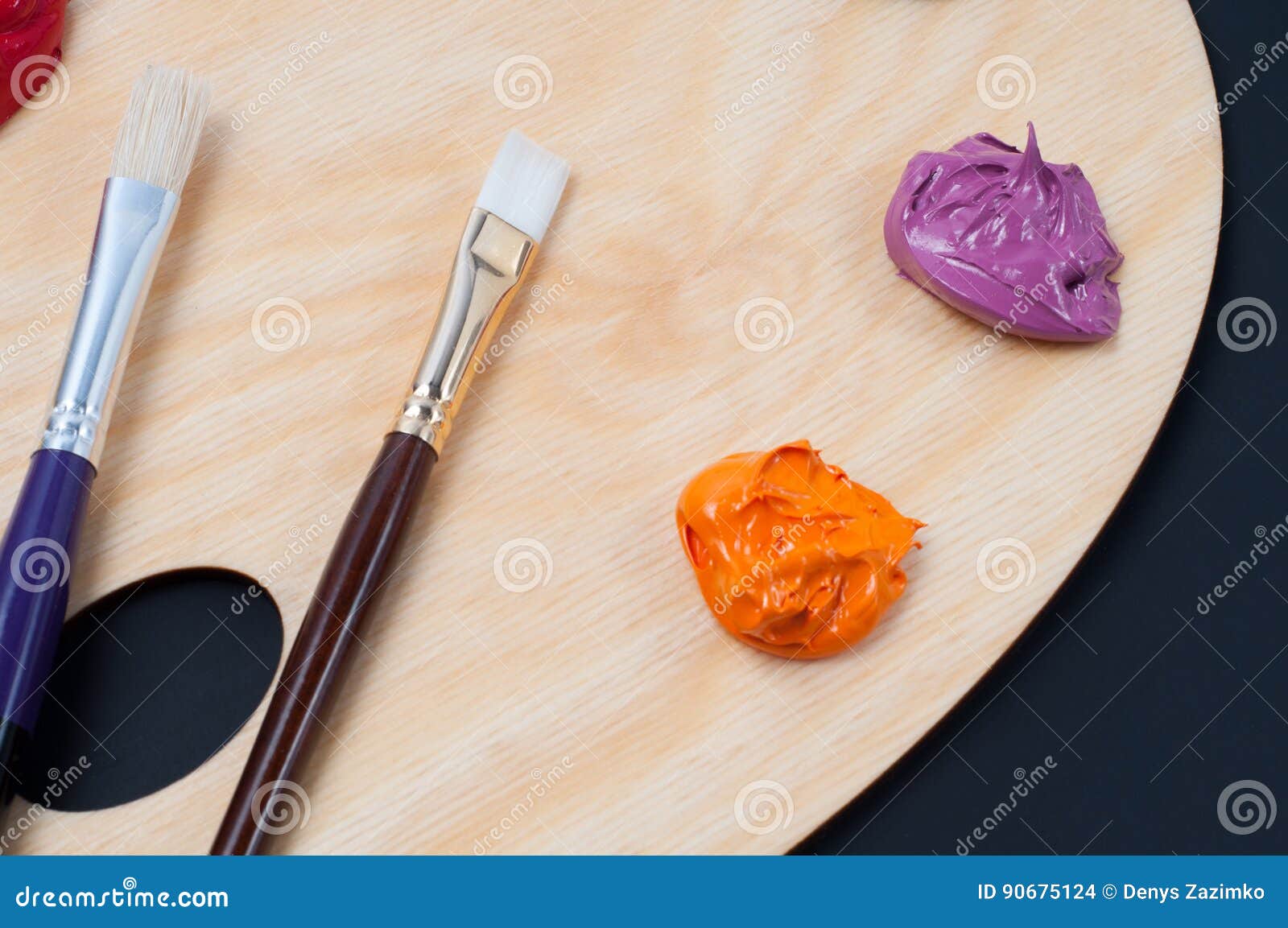 Coloured Oil Paint and Brushes on the Palette Stock Photo - Image of ...