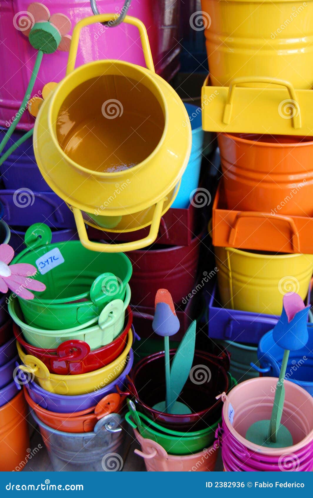 Coloured Pails and Containers Stock Photo - Image of metal, handle: 2382936