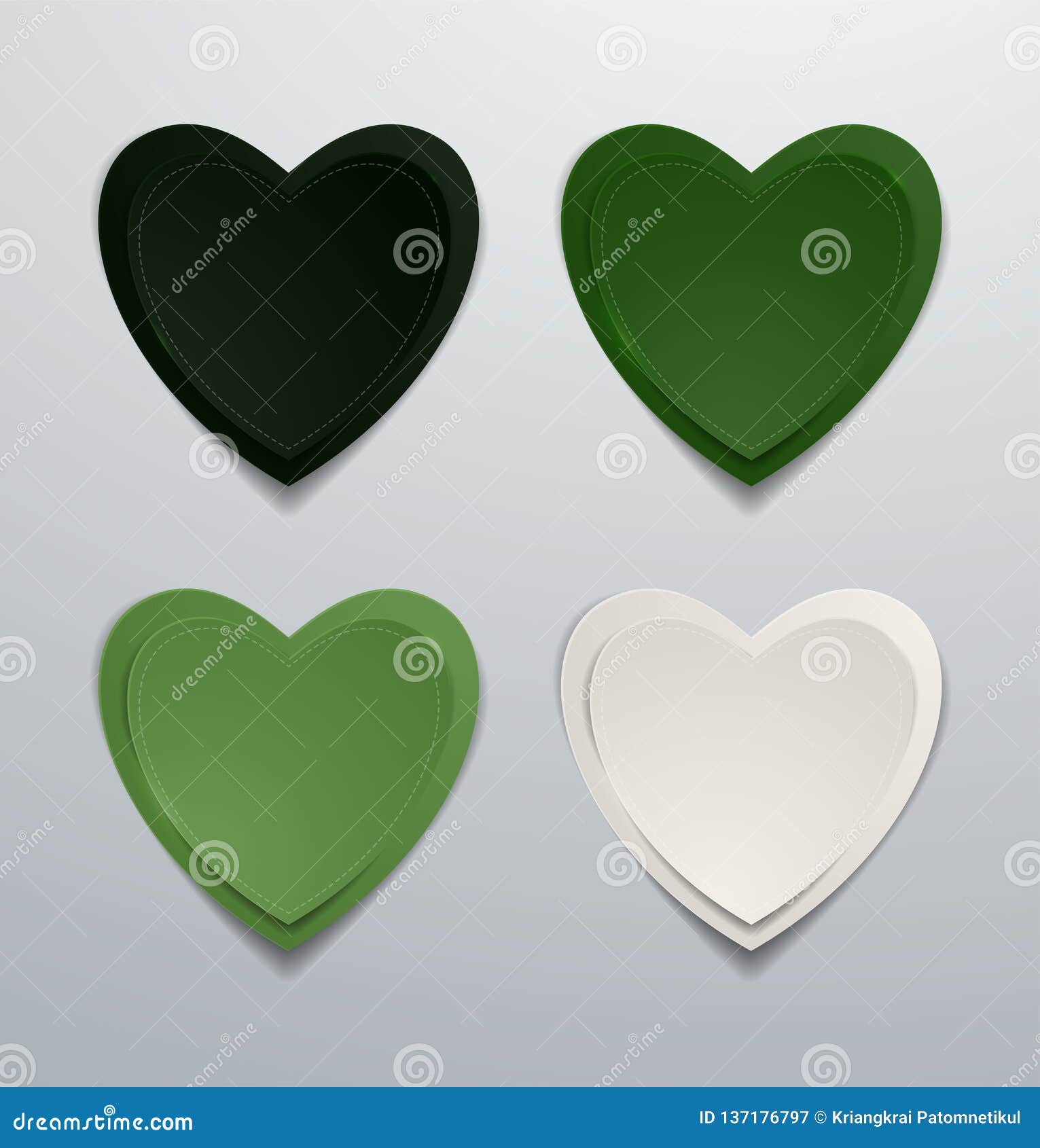 Coloured Paper Hearts Set. Collection of Green Hearts Stock Vector ...