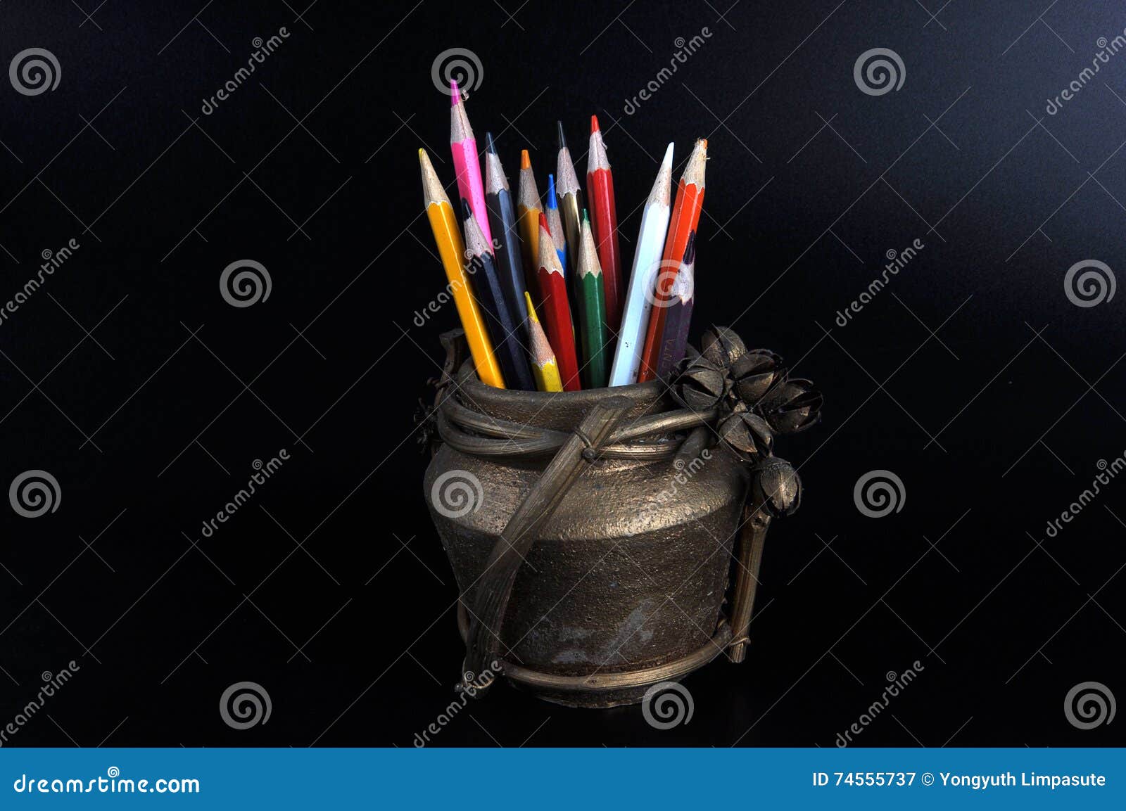Coloured Pencils in a Clay Jug Stock Image - Image of bright, ceramic ...