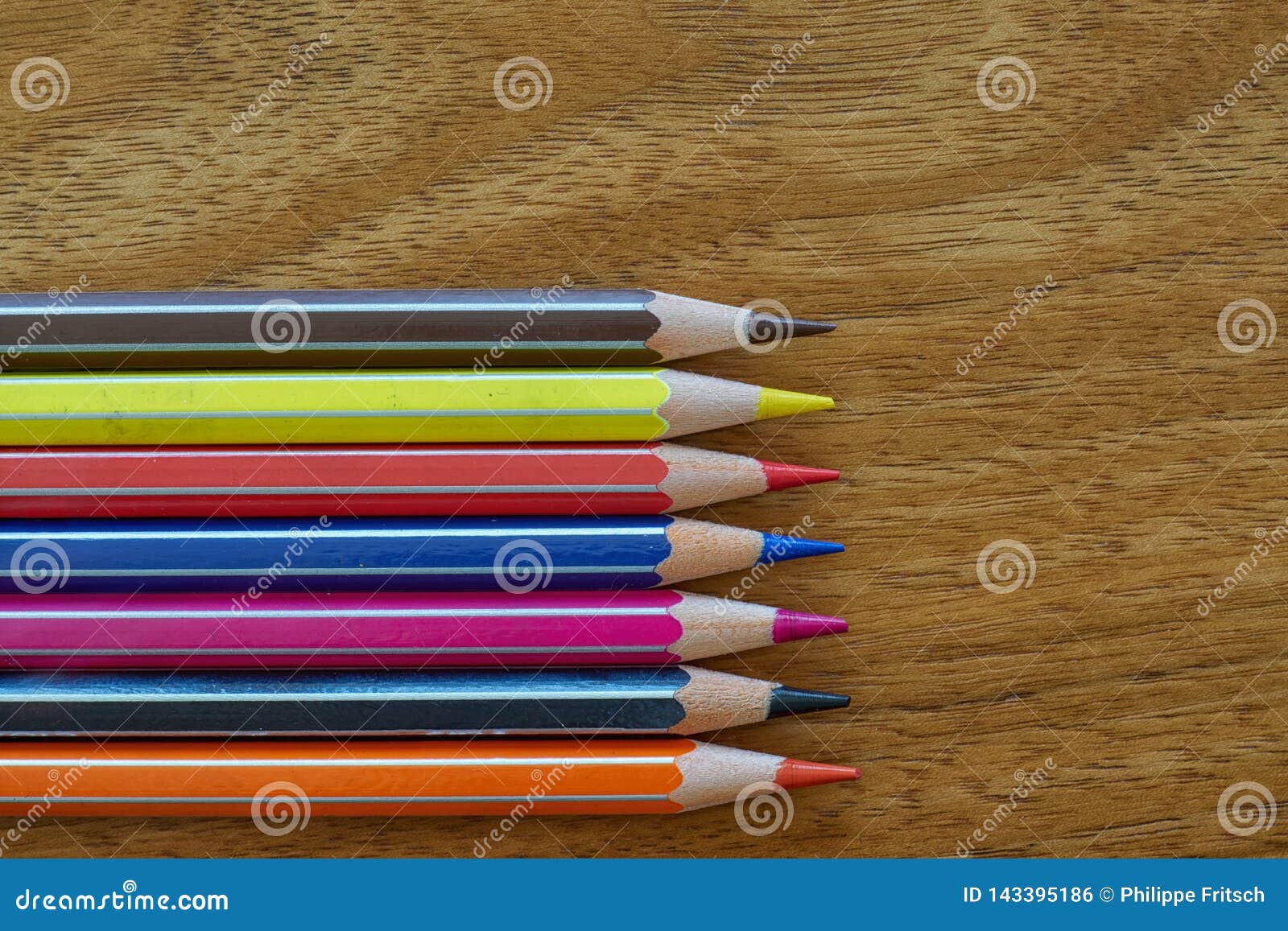 Coloured Pencils Horizontal Alignment on a Wooden Background Stock ...