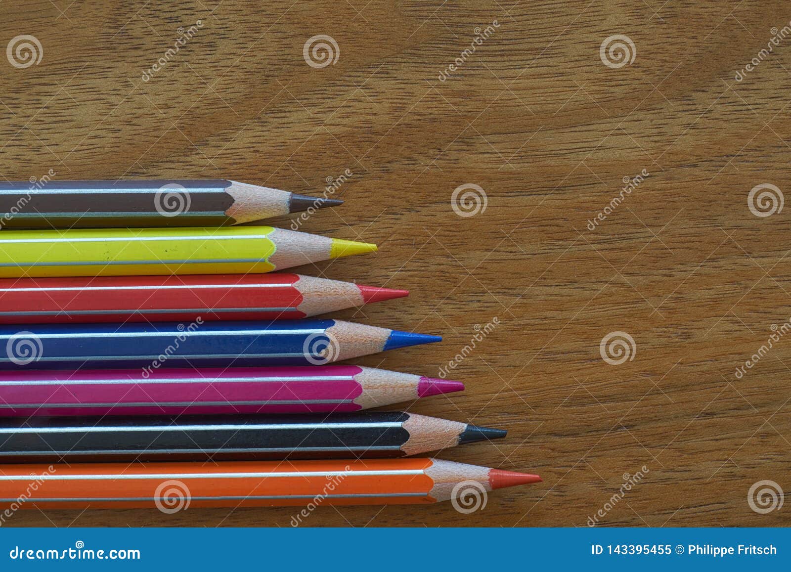 Coloured Pencils Horizontal Alignment on a Wooden Background Stock ...