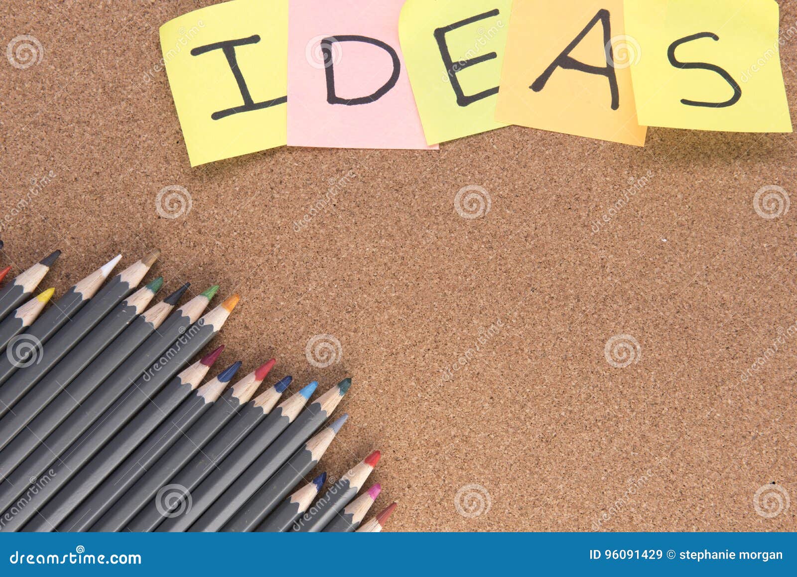 Coloured Pencils with Ideas Written on Post it Notes Stock Image ...
