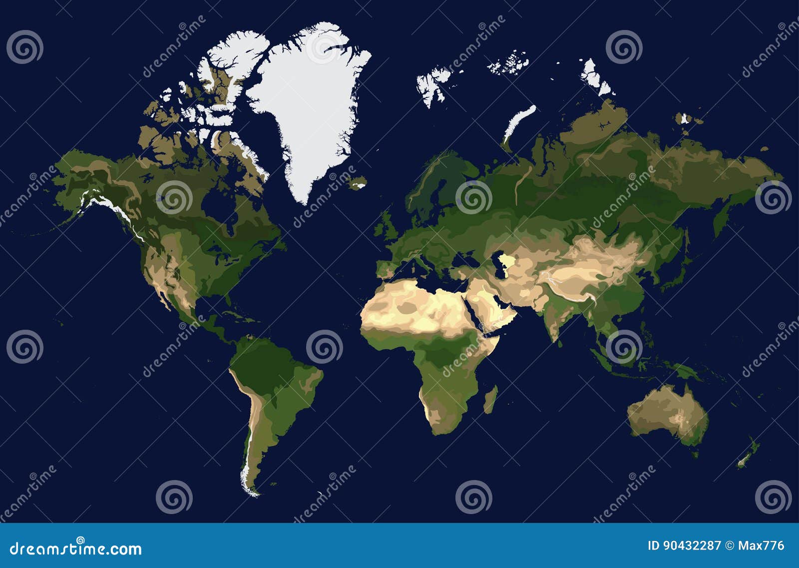 Coloured Physical Map of the World, View from Space Stock Vector ...