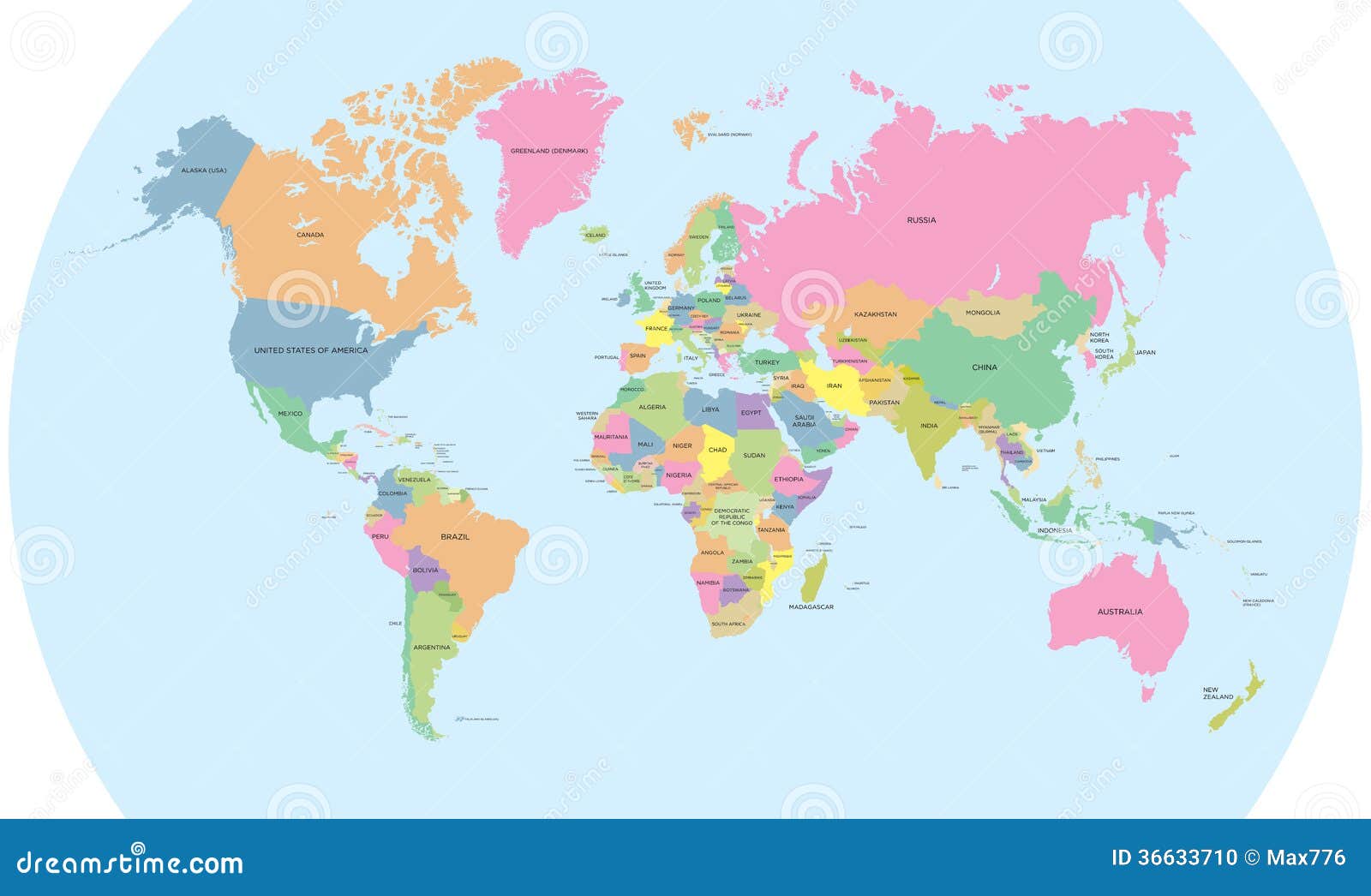 Coloured Political Map Of The World Vector Stock Photo - Image: 36633710