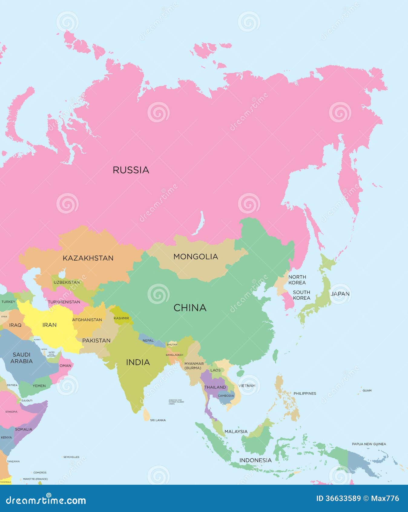 Coloured Polityczna Mapa Azja Ilustracja Wektor - Ilustracja złożonej z ...
