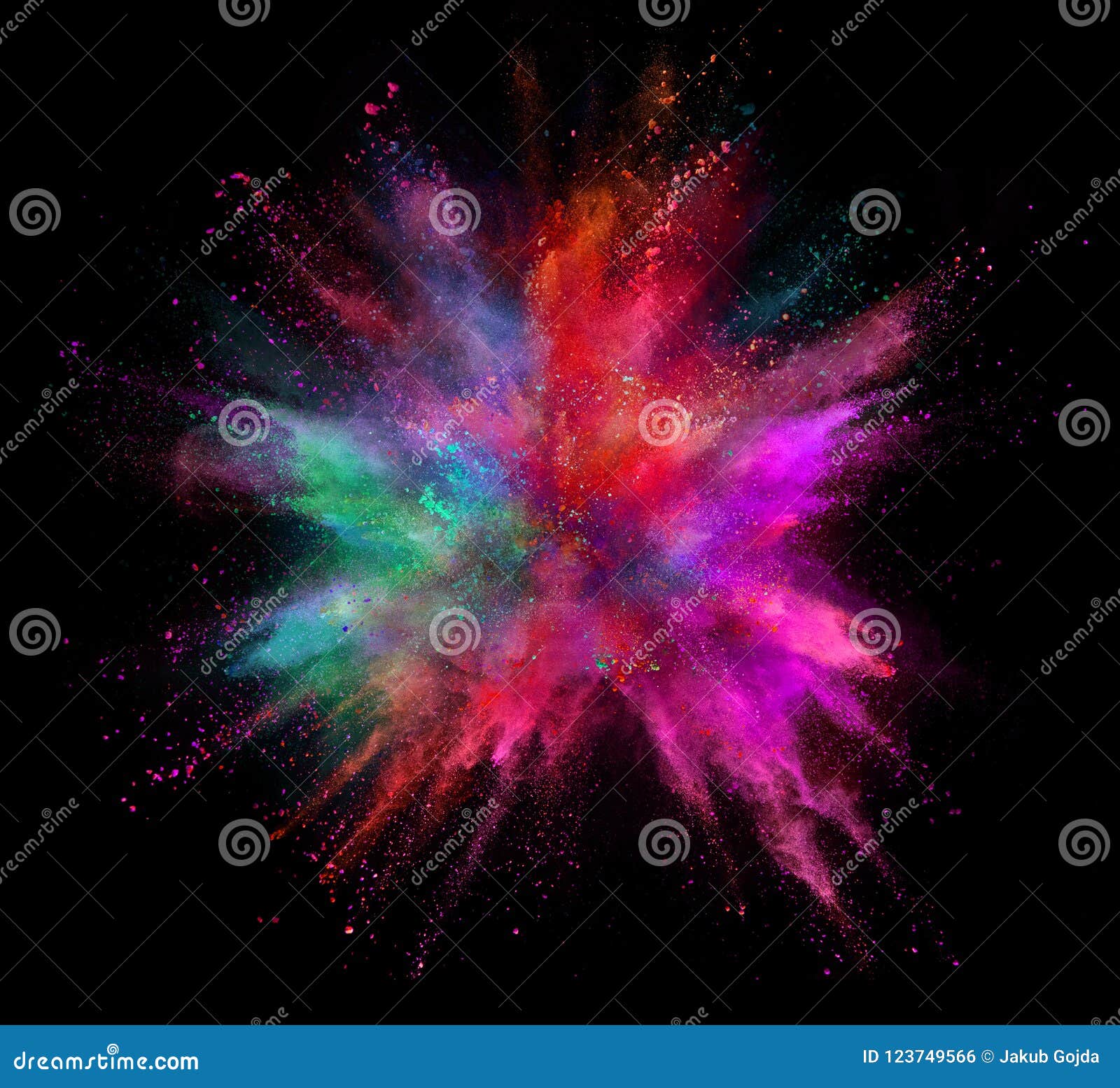 Coloured Powder Explosion Isolated on Black Background Stock Photo ...