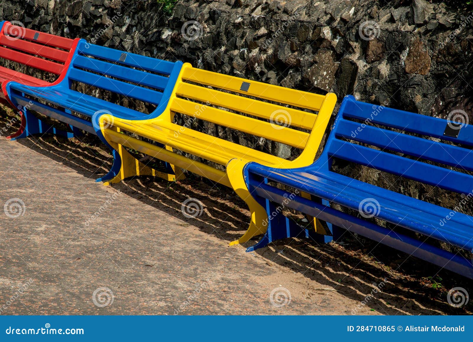 Coloured Public Benches on a Beachside Esplanade Walkway Stock Image ...