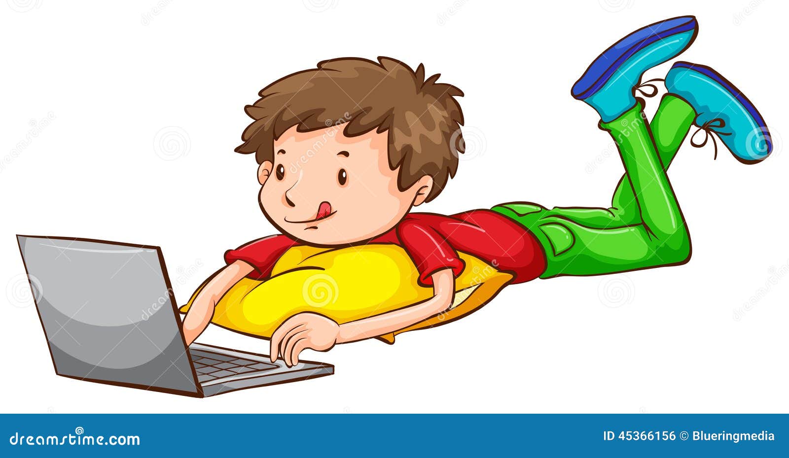 A Coloured Sketch of a Boy Using a Laptop Stock Vector - Illustration ...