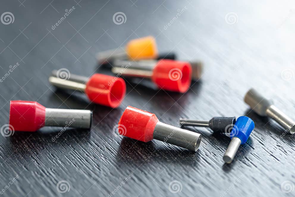Coloured Sleeves, Crimp Terminals for Different Wire Sizes. Stock Photo ...