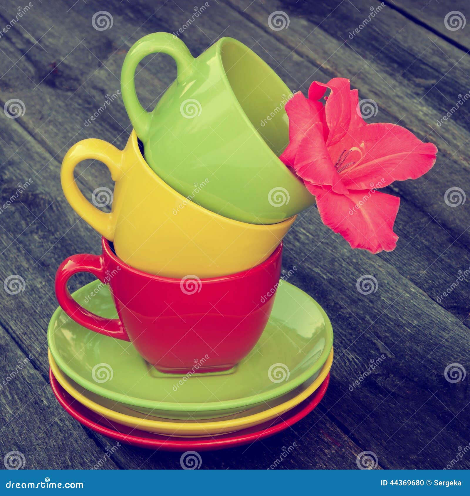Coloured Teacups on a Table Stock Photo - Image of table, ceramics ...