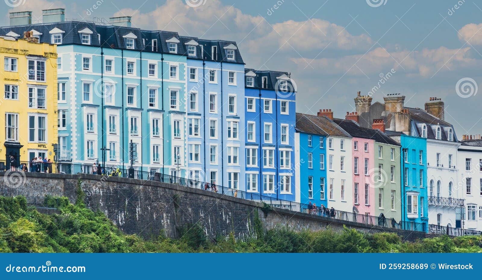 Coloured Terraced Houses on Tenby Seafront on a Bright Day Editorial ...