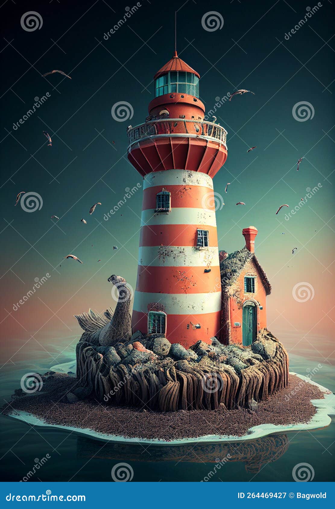 Colourful Abstract Surreal Lighthouse Generative AI Illustration Stock ...