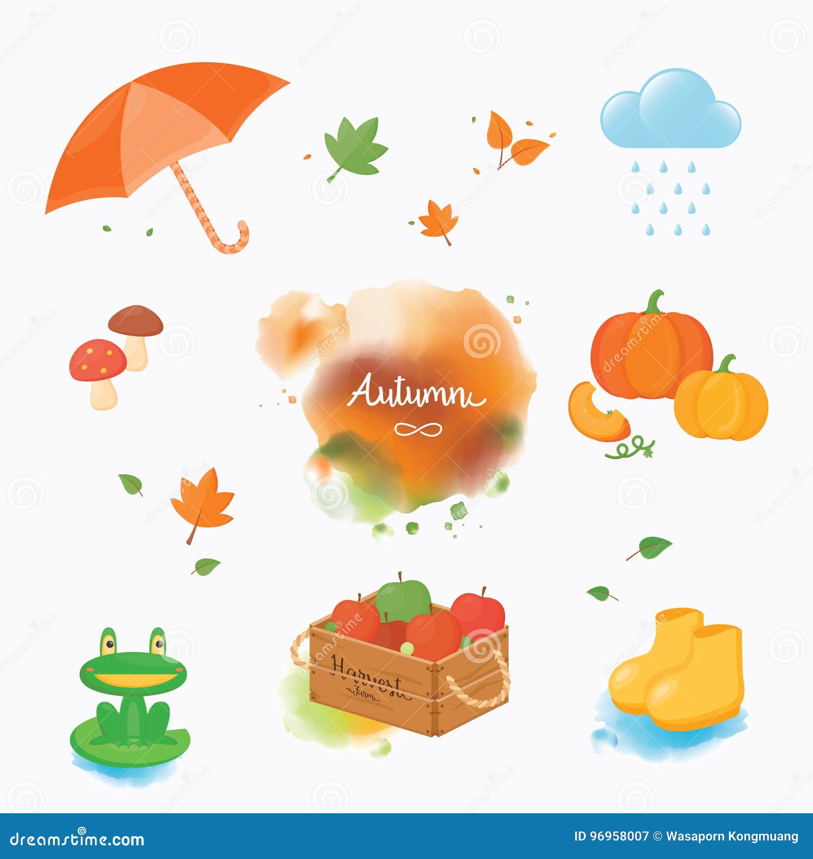 Colourful Autumn Objects in Water Colour Styles. Stock Vector ...