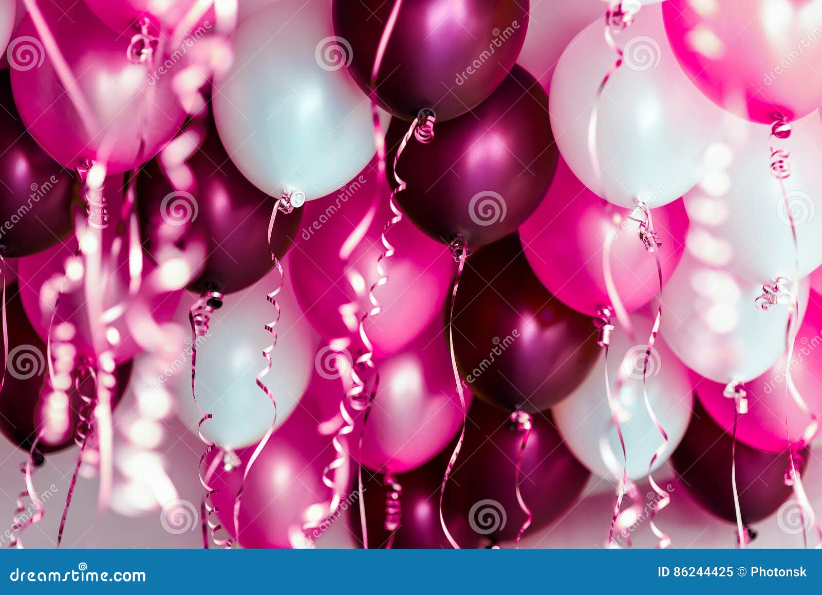 Colourful Balloons, Pink, White, Red, Streamers Isolated Stock Image ...
