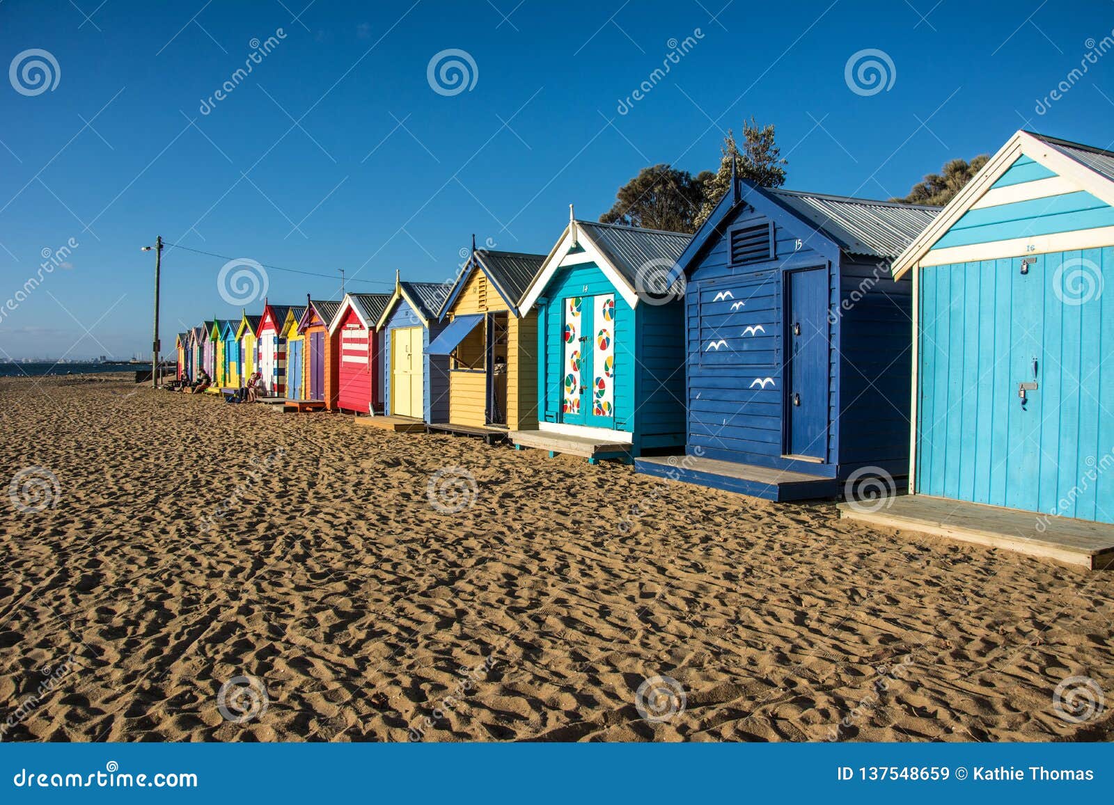 Colourful Beach and Bathing Boxes on the Sand Stock Image - Image of ...