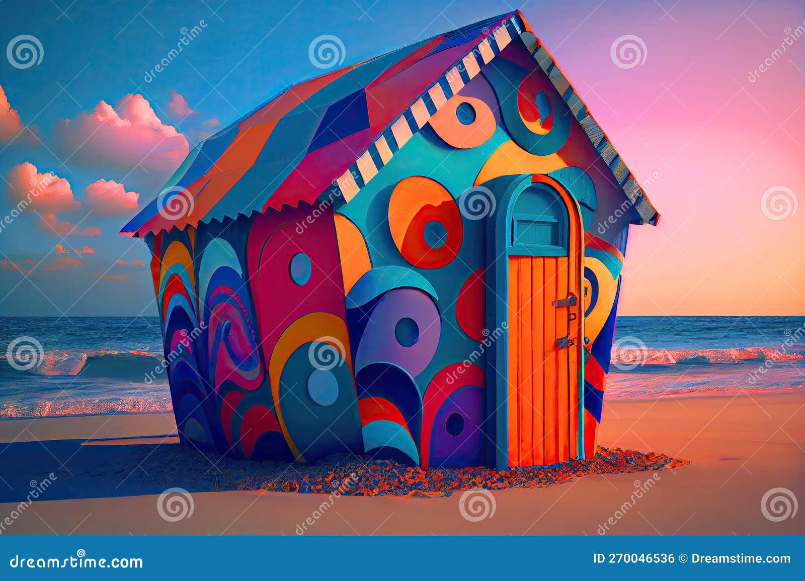 Colourful Beach Hut Generative AI Illustration Stock Illustration ...