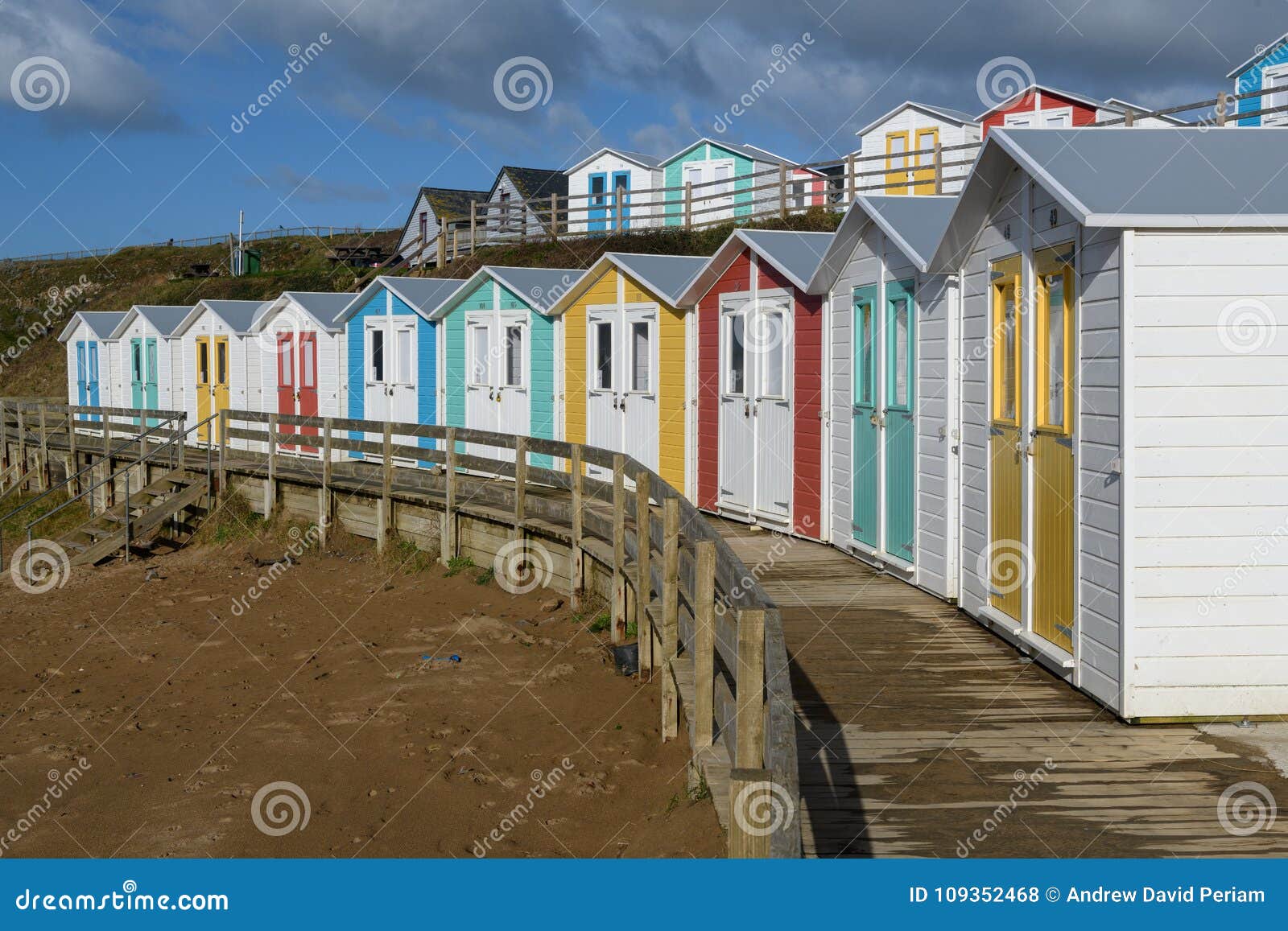 Colourful Beach huts stock photo. Image of england, green - 109352468