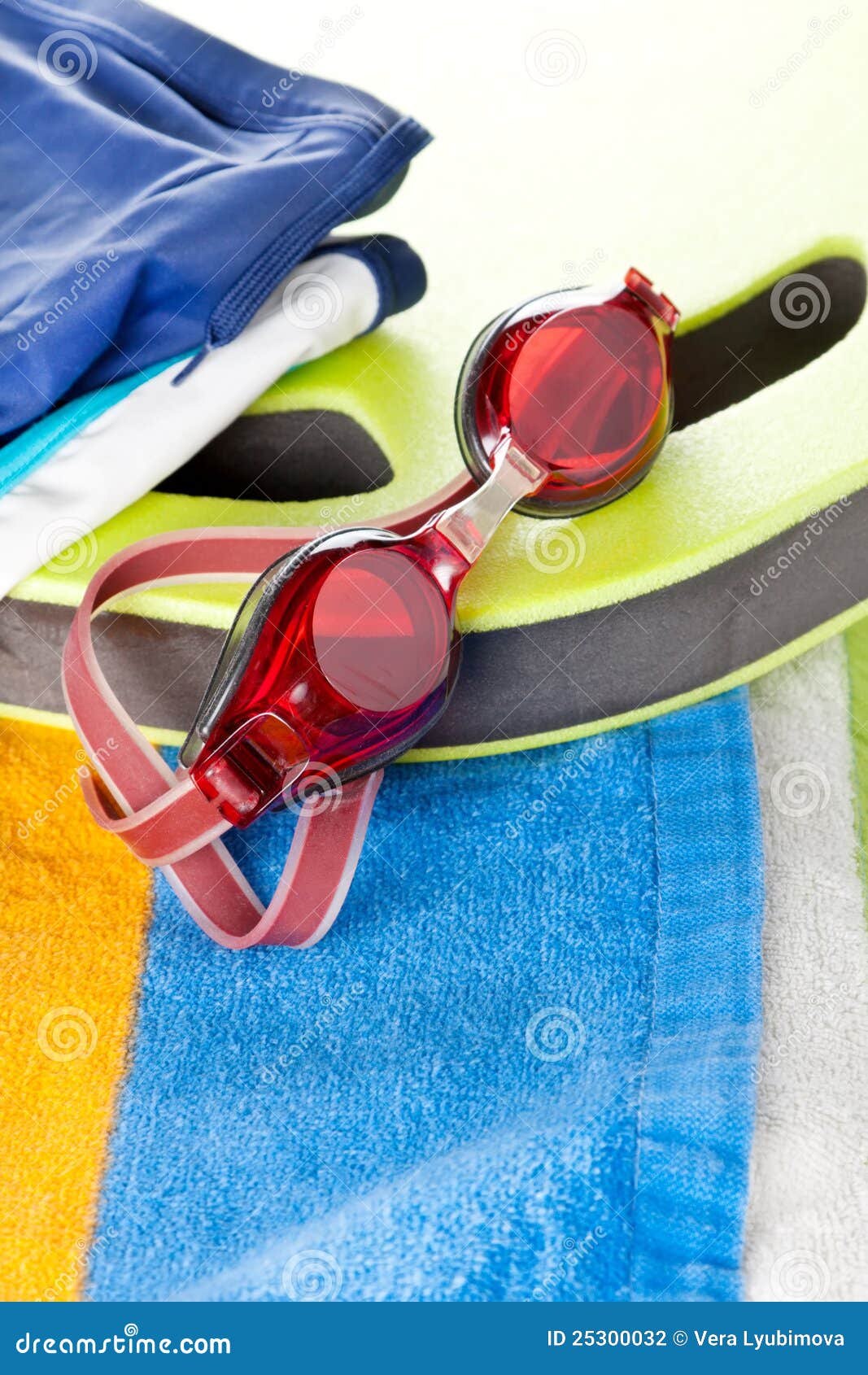 Colourful Beach Towel and Swimming Goggles Stock Photo - Image of ...
