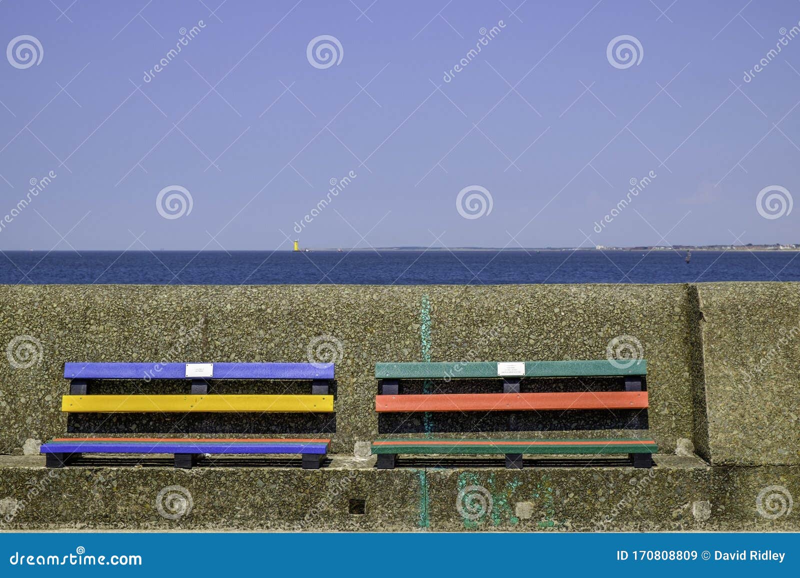 Colourful Benches on the Seafront at New Brighton UK Stock Image ...