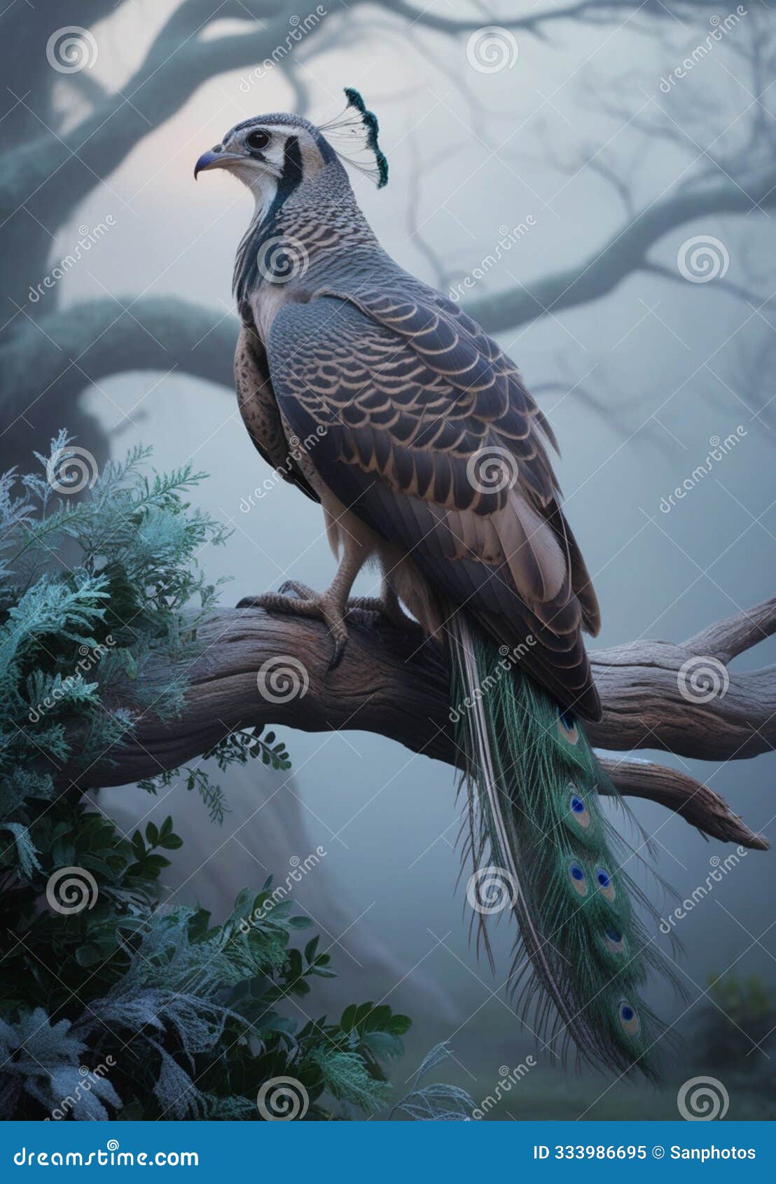 Mystical Majesty: Fantasy Raptor with Peacock Feathers Stock ...