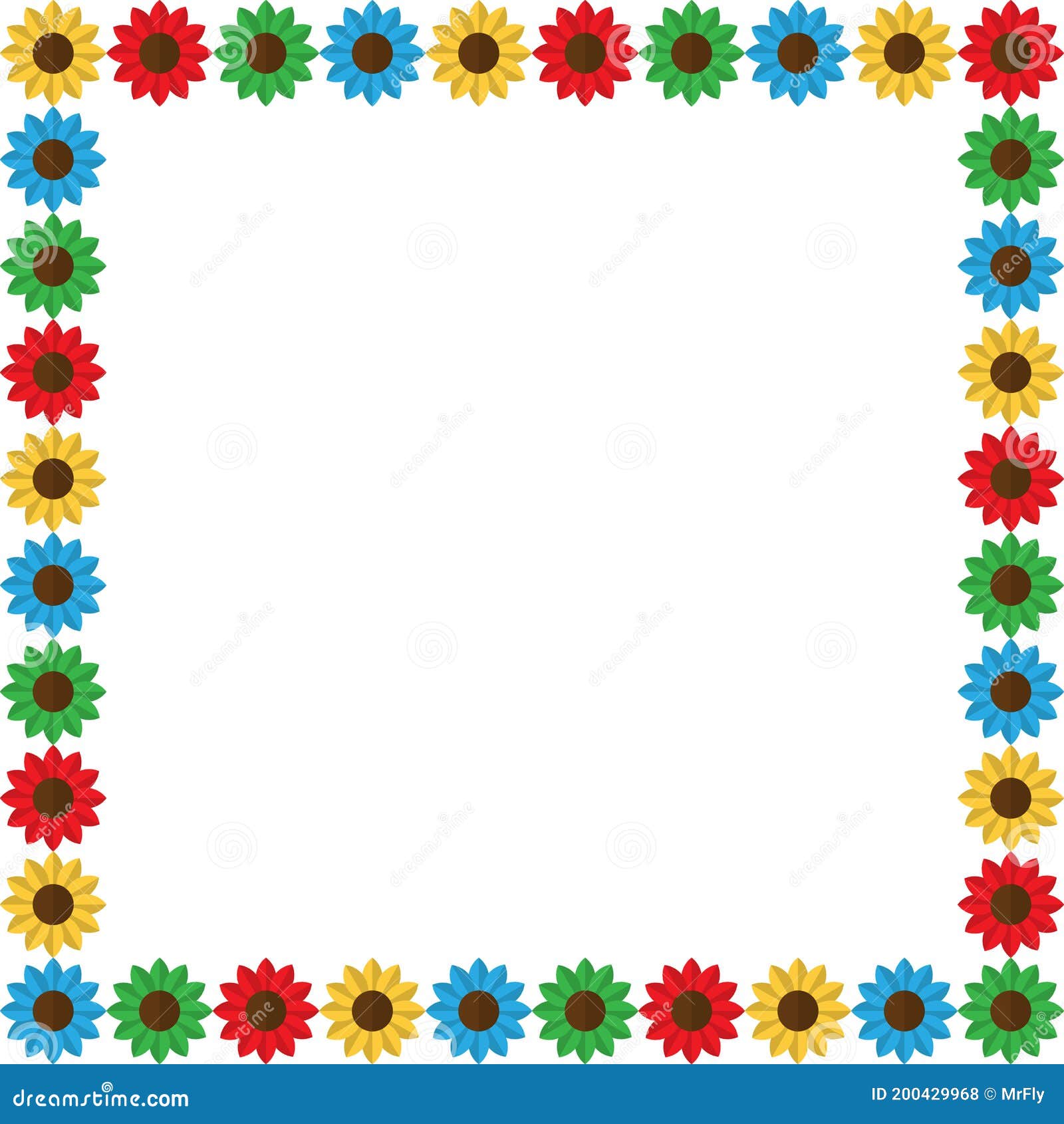 Colourful Bright Square Flower Frame, Isolated, Vector Illustration ...