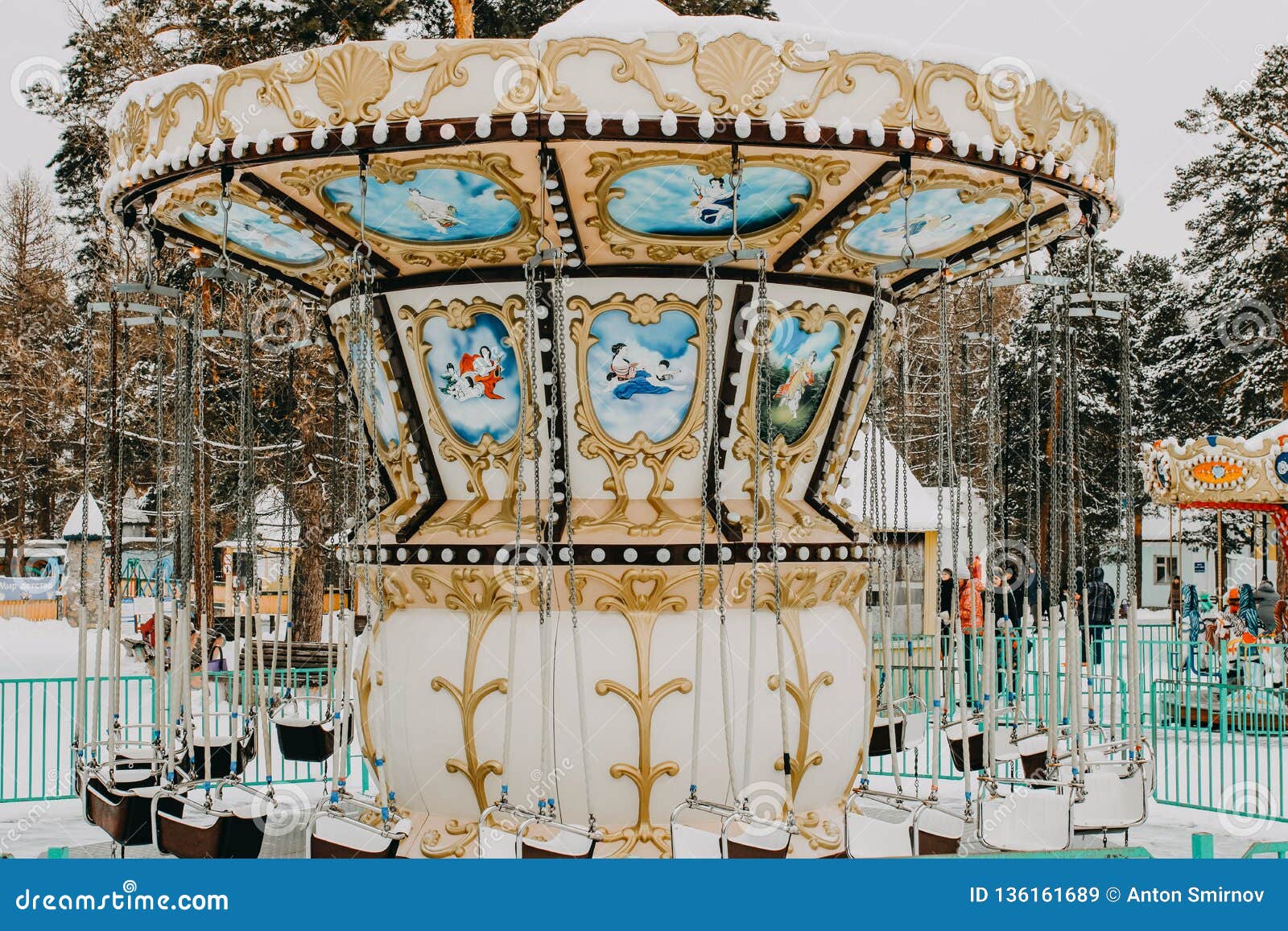 Colourful Carousel in the Winter Park Stock Image - Image of night ...