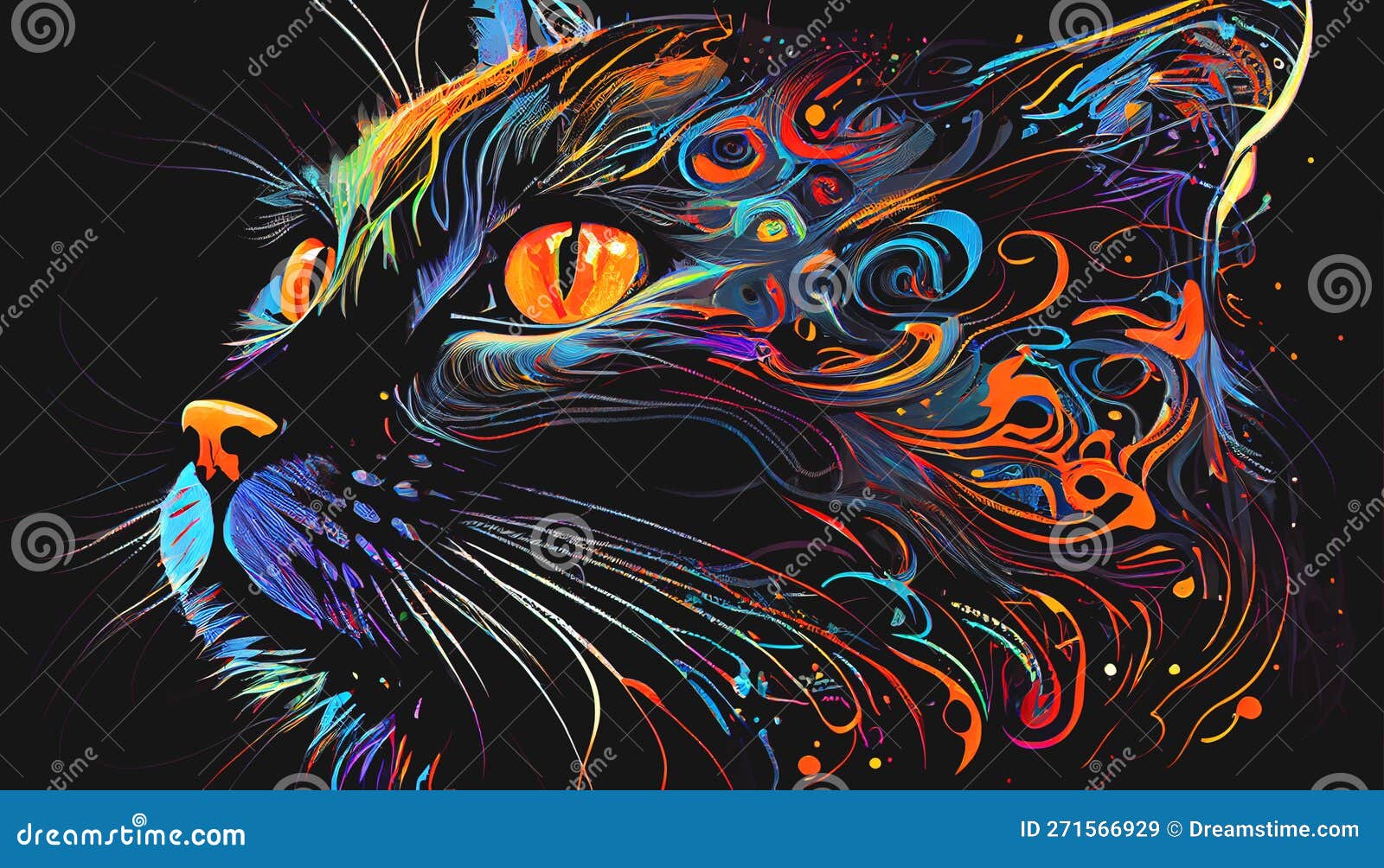 Colourful Cat Art Wallpaper Stock Illustration - Illustration of head ...