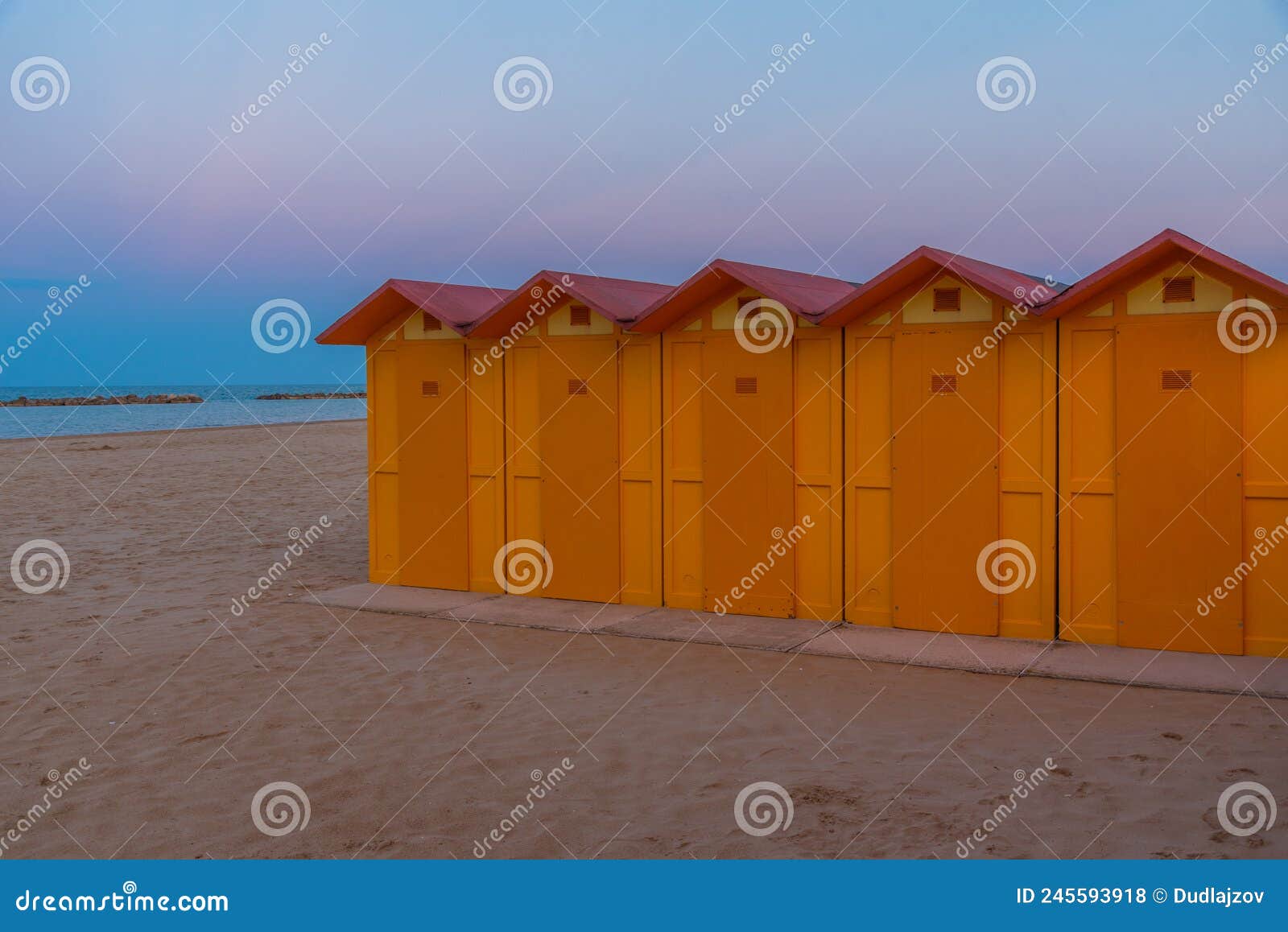 Colourful Changing Rooms on a Beach in Pesaro, Italy Stock Photo ...