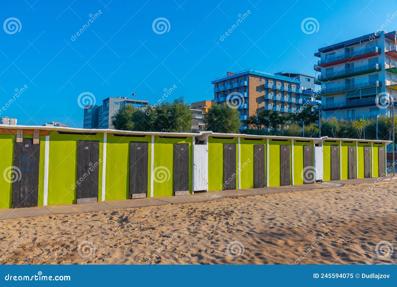 Colourful Changing Rooms on a Beach in Pesaro, Italy Stock Image ...