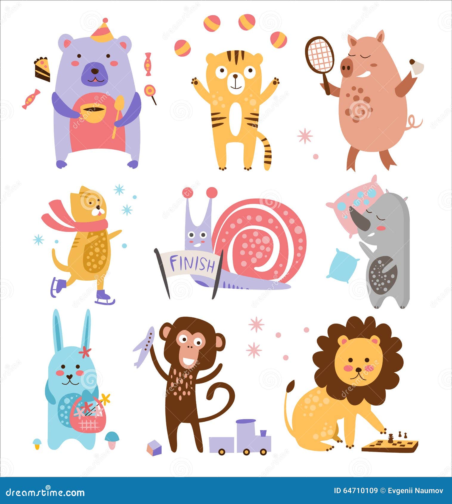 Childish Animals. Doodle Figure Characters. Cute Fun Children ...