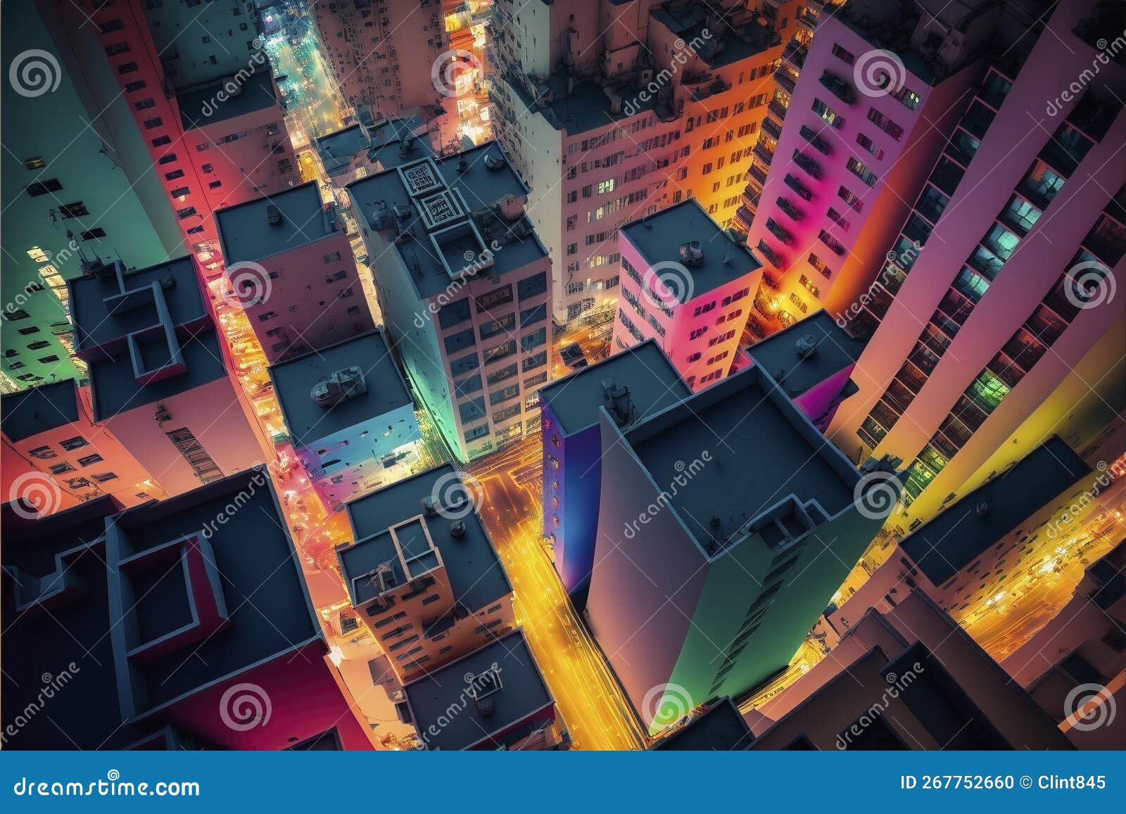 A Colourful Cityscape Was Taken from a Rooftop with a Unique ...