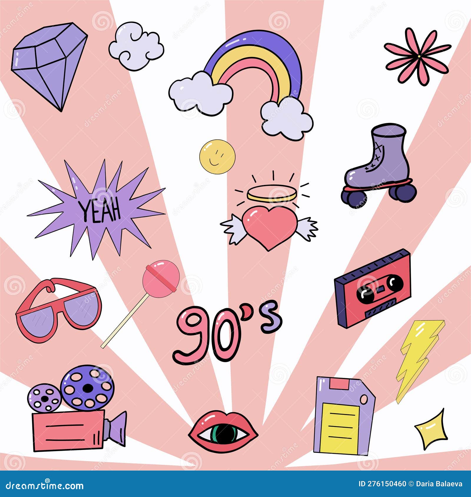 Colourful Collection with Groovy Elements from 90s Stock Vector ...