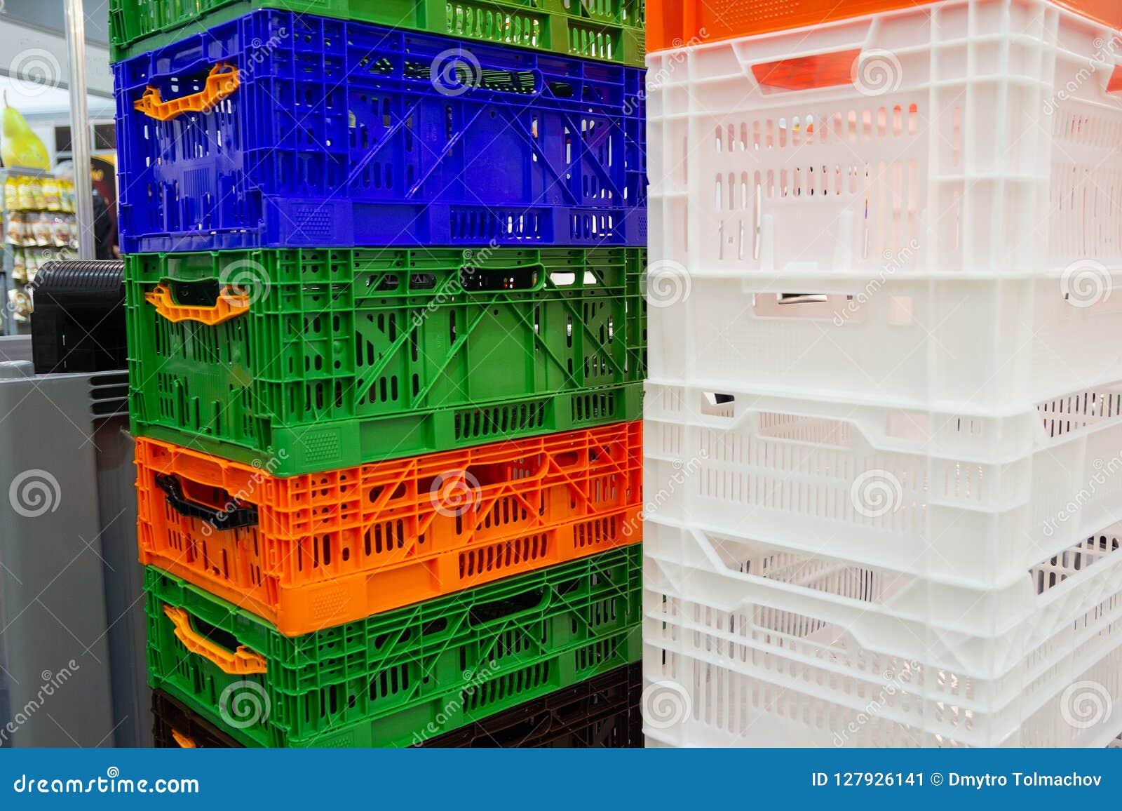 Colourful Container Box Plastic Basket Stack Stock Image - Image of ...