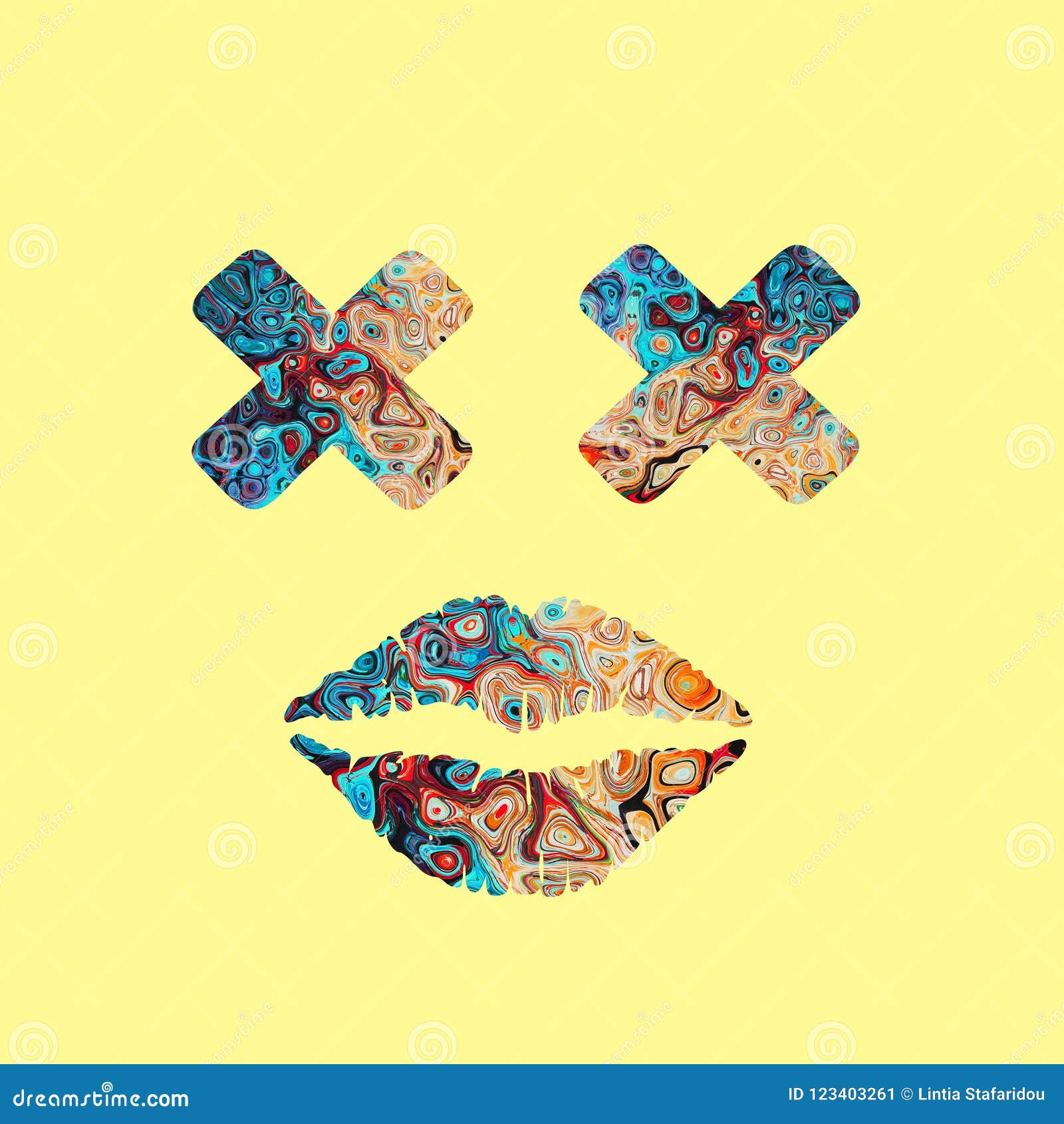 Colourful Cross Eye with Lips Stock Illustration - Illustration of ...