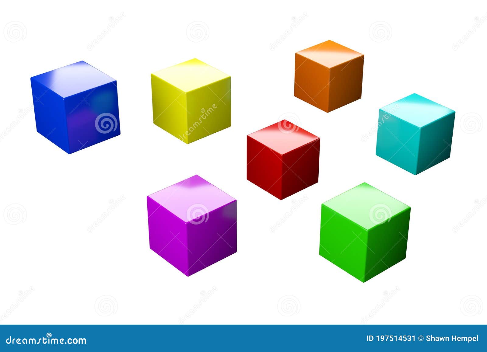 Colourful Cubes Floating Isolated on White Background, Playing or ...