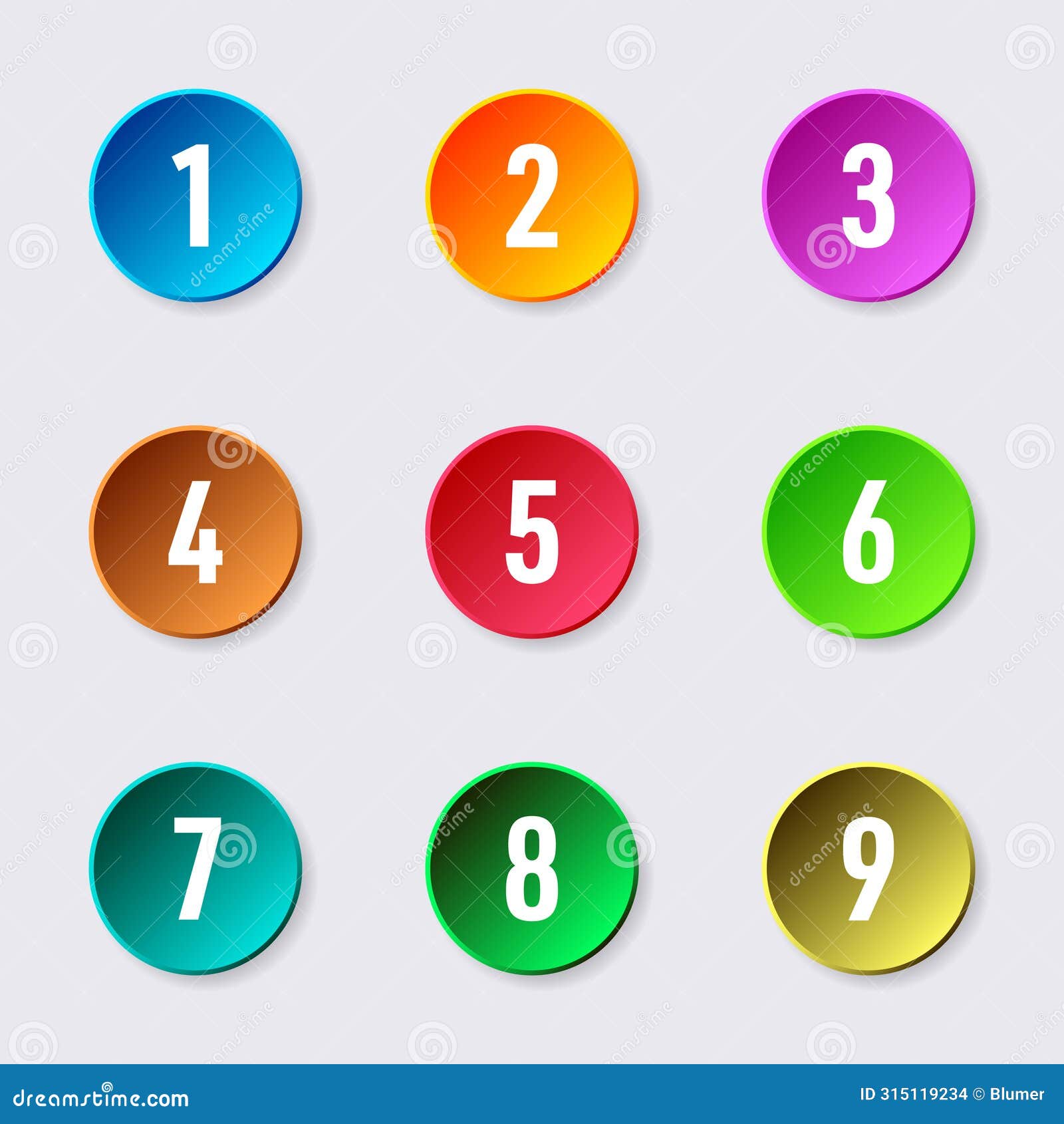 Colourful 3D Web Buttons with White Numbers Stock Vector - Illustration ...